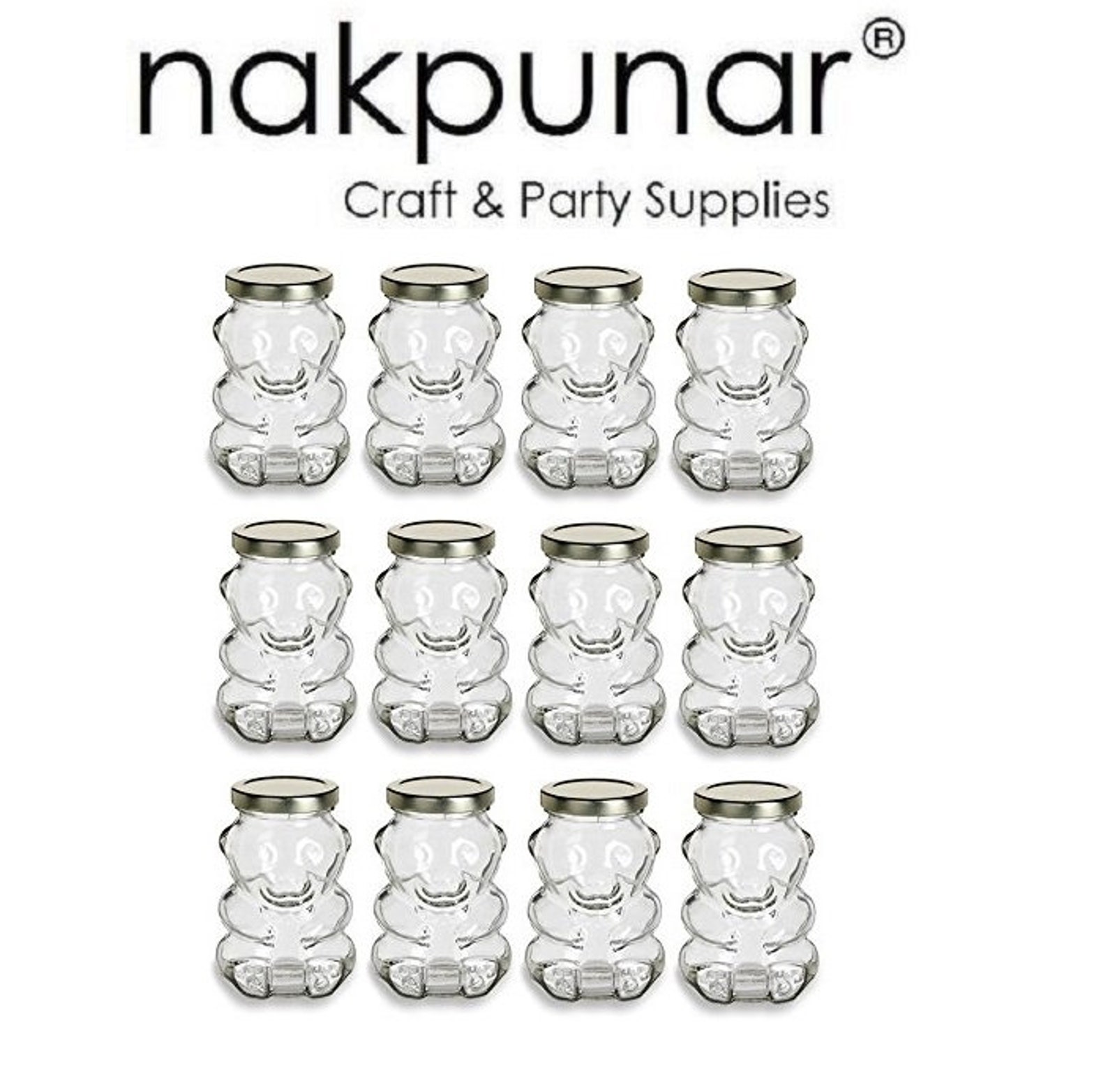 Nakpunar 12 Pcs 9 Oz Glass Bear Jars With Choice of Lid Color ...