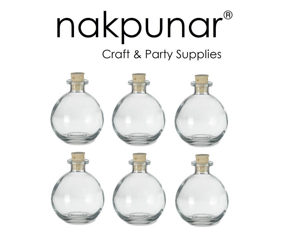 6 Pcs Glass Spherical Bottles With Cork Stoppers 8.5 Oz Empty Storage ...