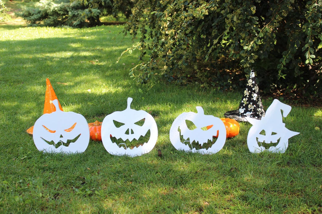 Halloween Outdoor Decors 4 PCS Pumpkin Set, Spooky Yard Display, PVC ...