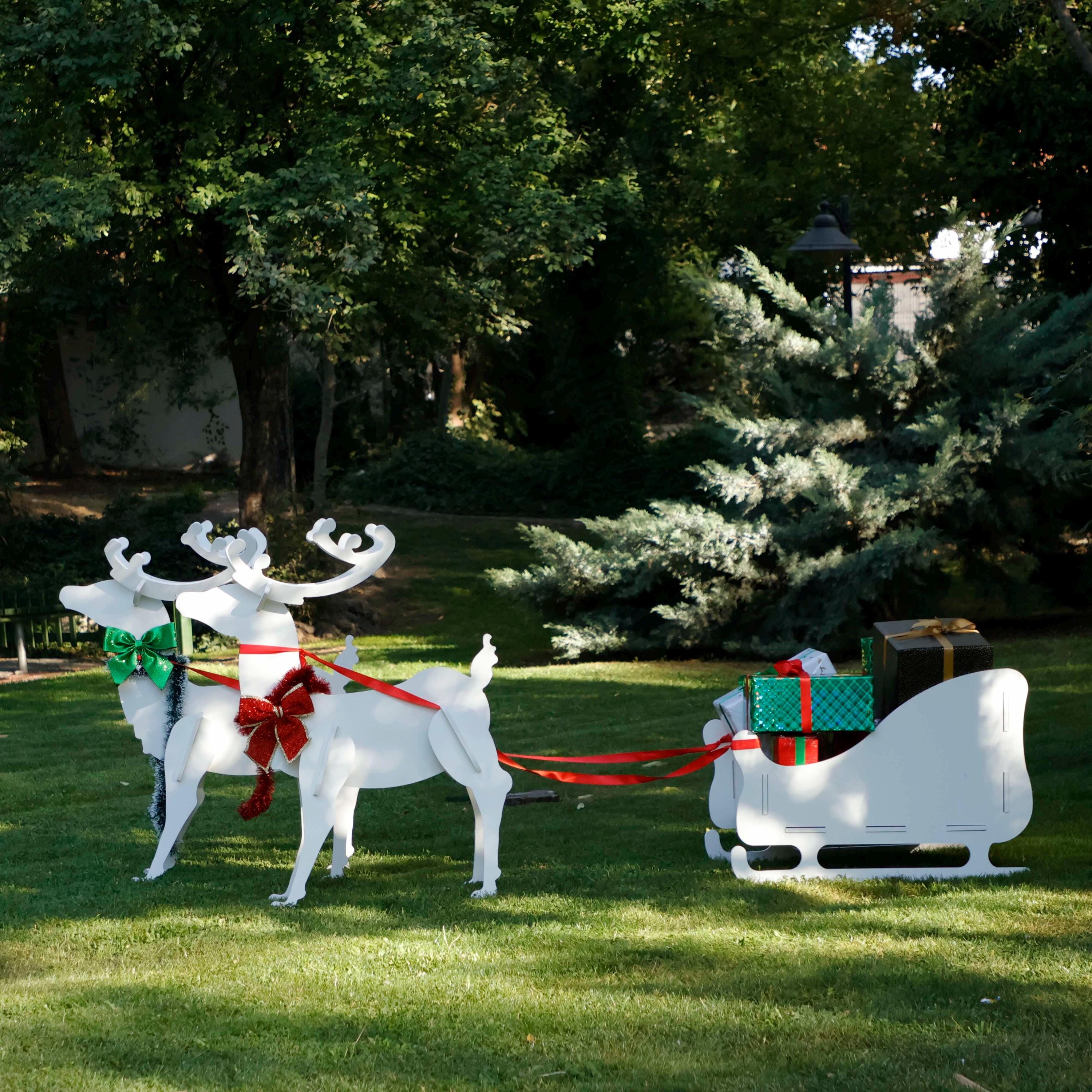 Outdoor Christmas Sleigh Yard Display, PVC Holiday Sledge for Lawn or ...
