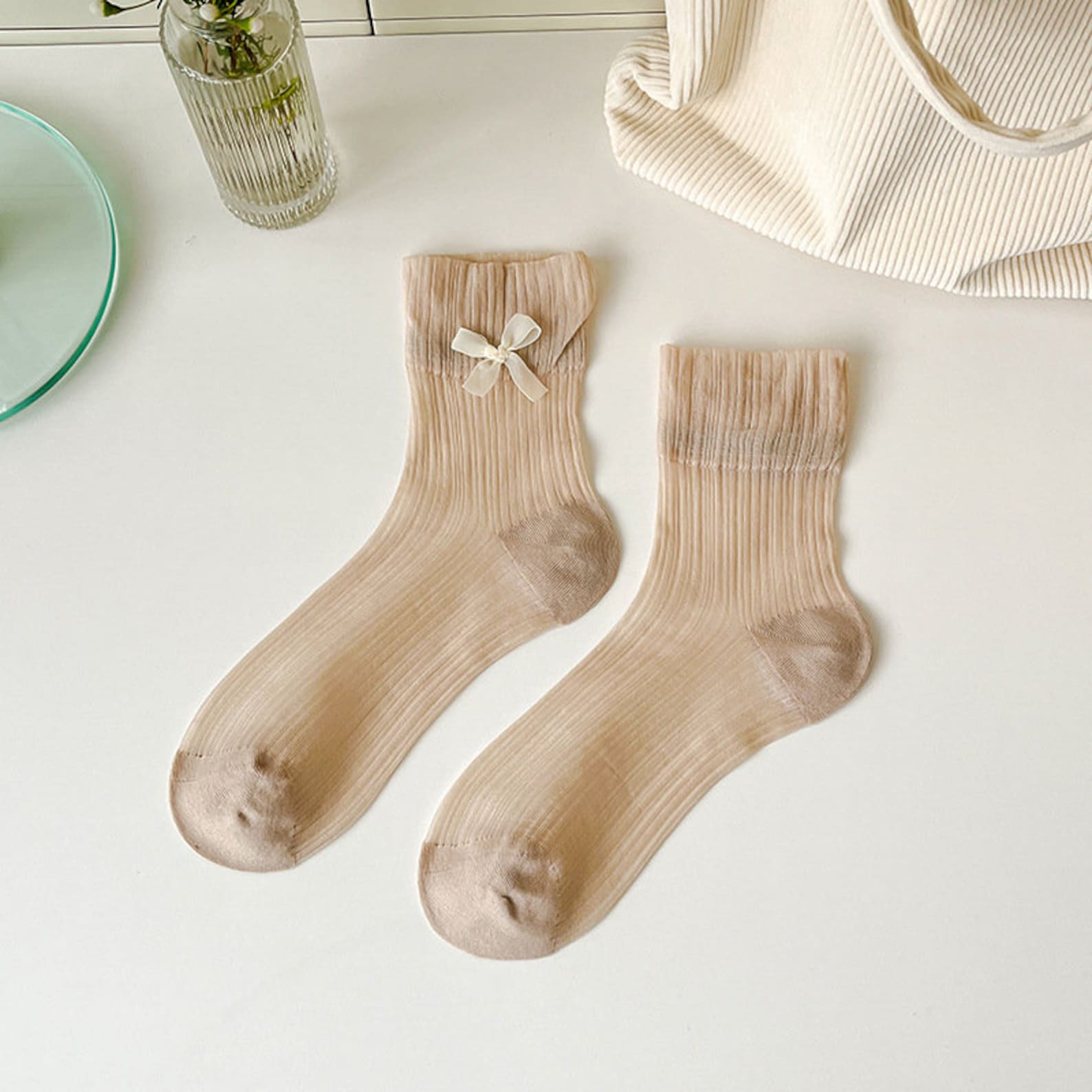 Sheer Socks With Bow, Small Bow Tie Knitting Socks, Elegant Sheer Bow ...