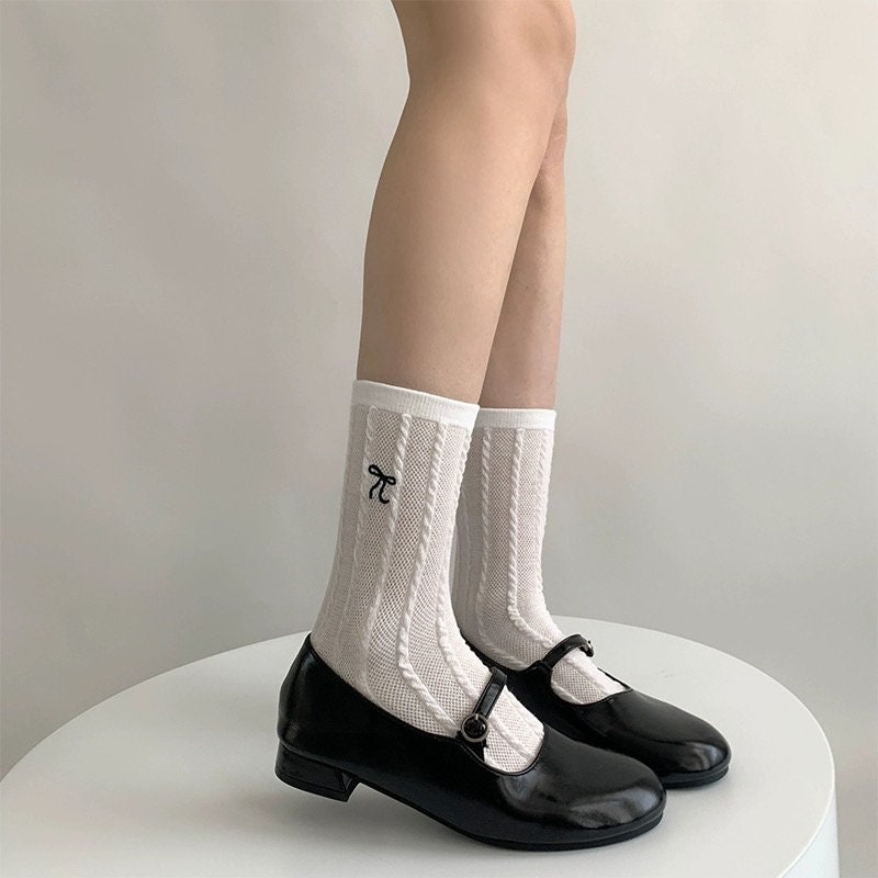 Elegant White Bow Socks, Fashionable, Stylish, Chic White Bow Socks ...