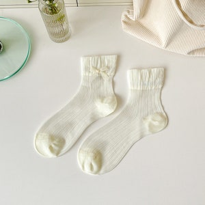 Sheer Socks With Bow, Small Bow Tie Knitting Socks, Elegant Sheer Bow Socks, Stylish, Cute Bow ...