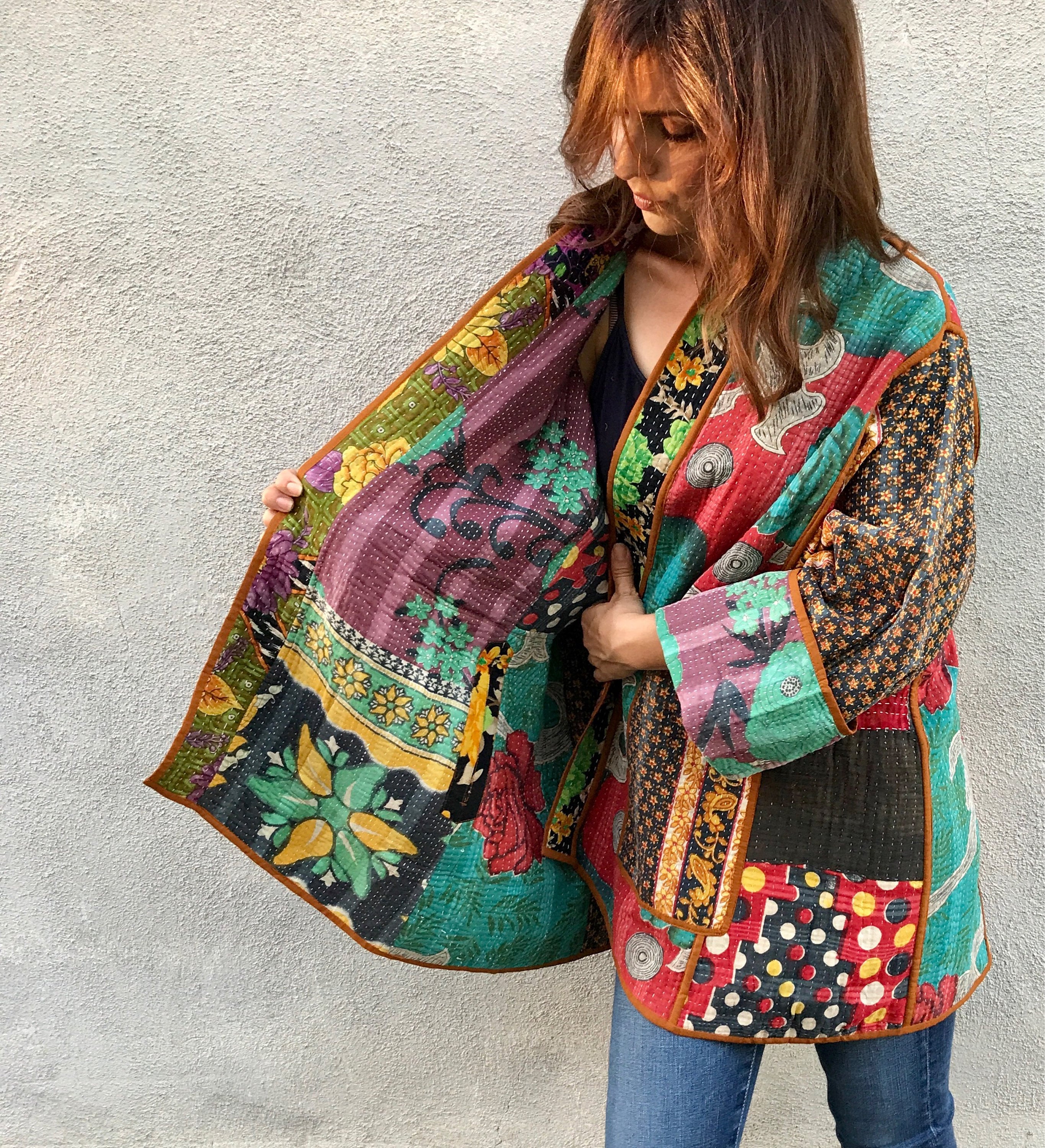 Upcycled kantha quilt kimono