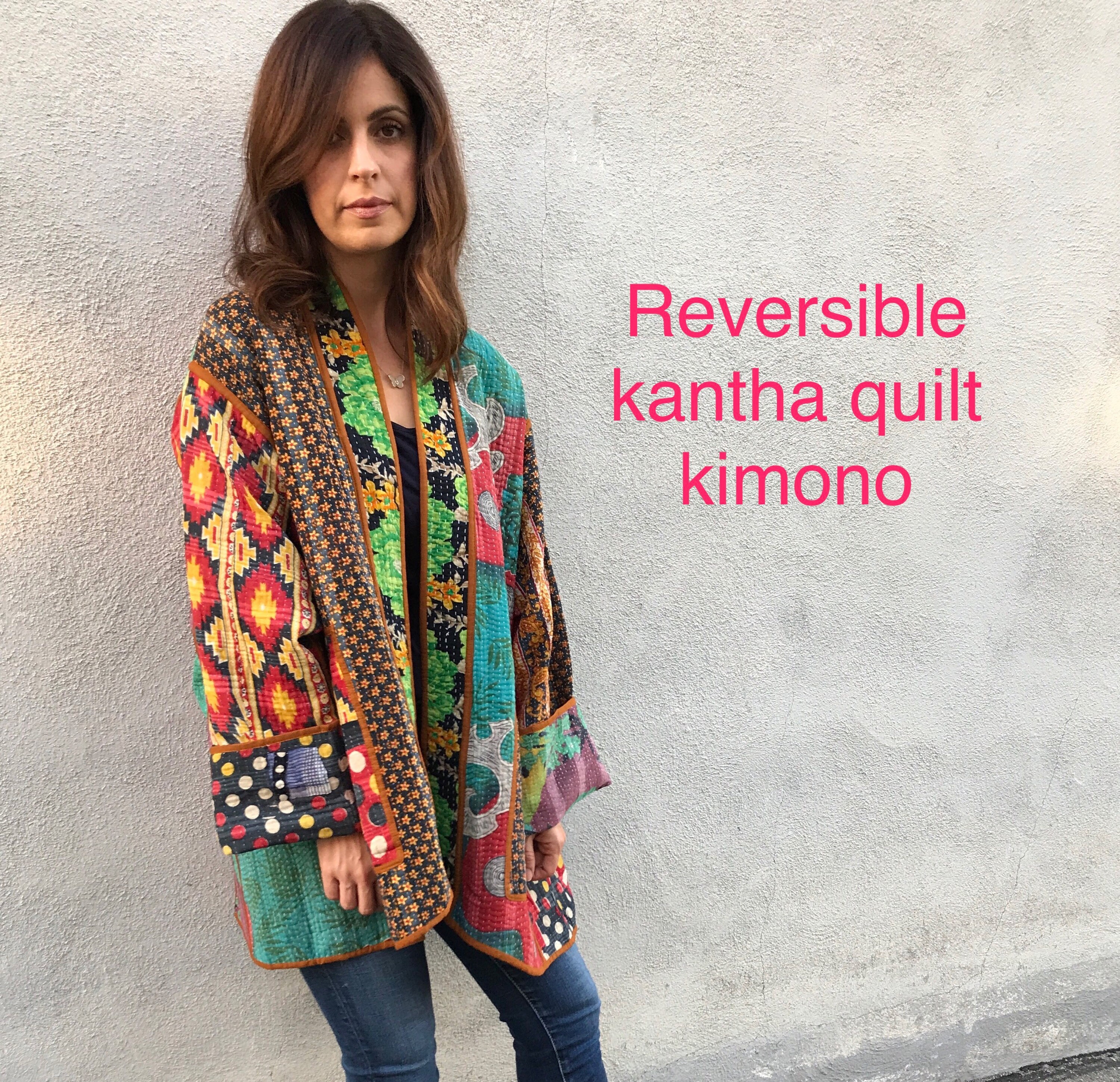 Upcycled kantha quilt kimono