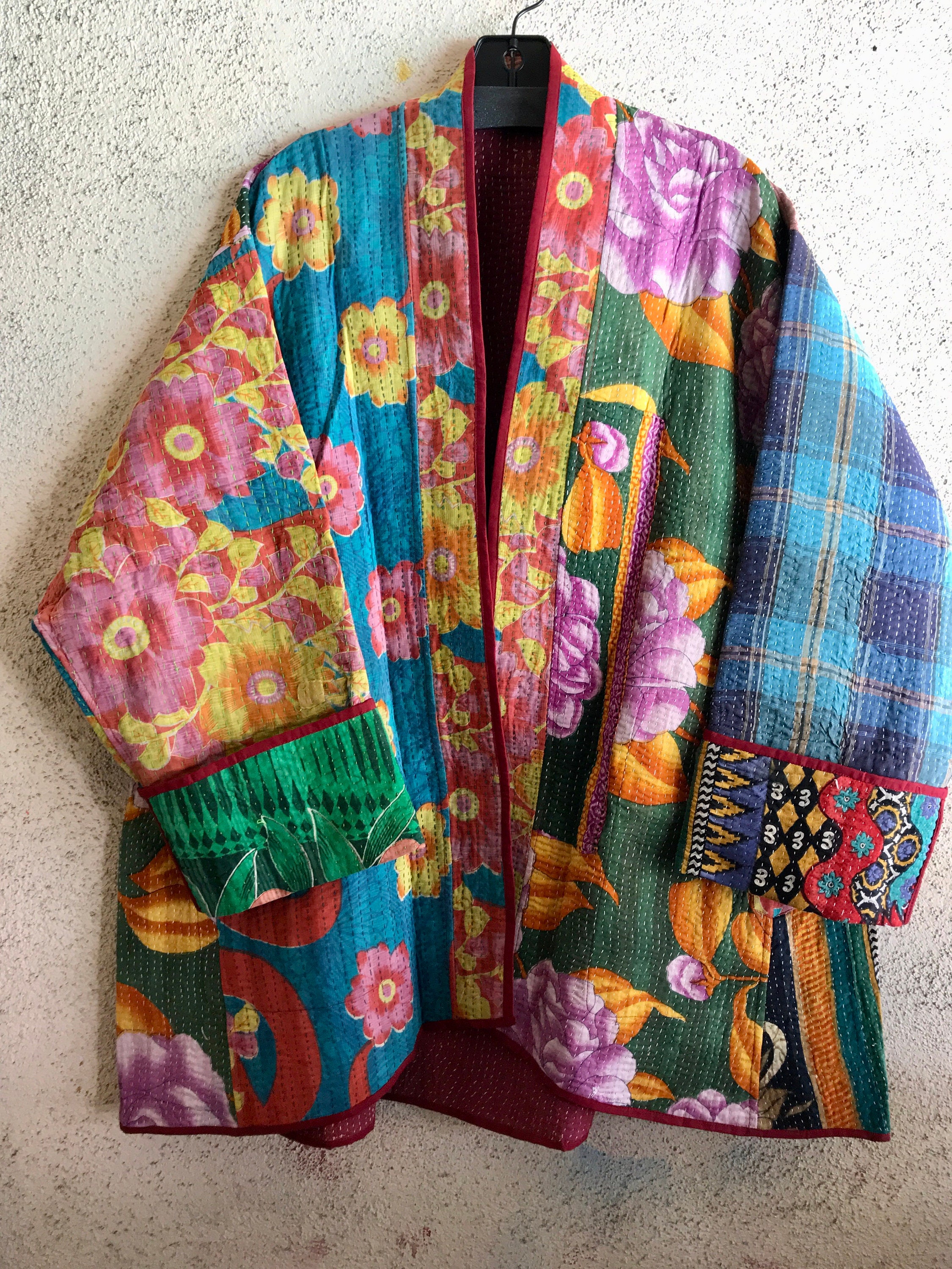 Reversible cotton kantha kimono/jacket