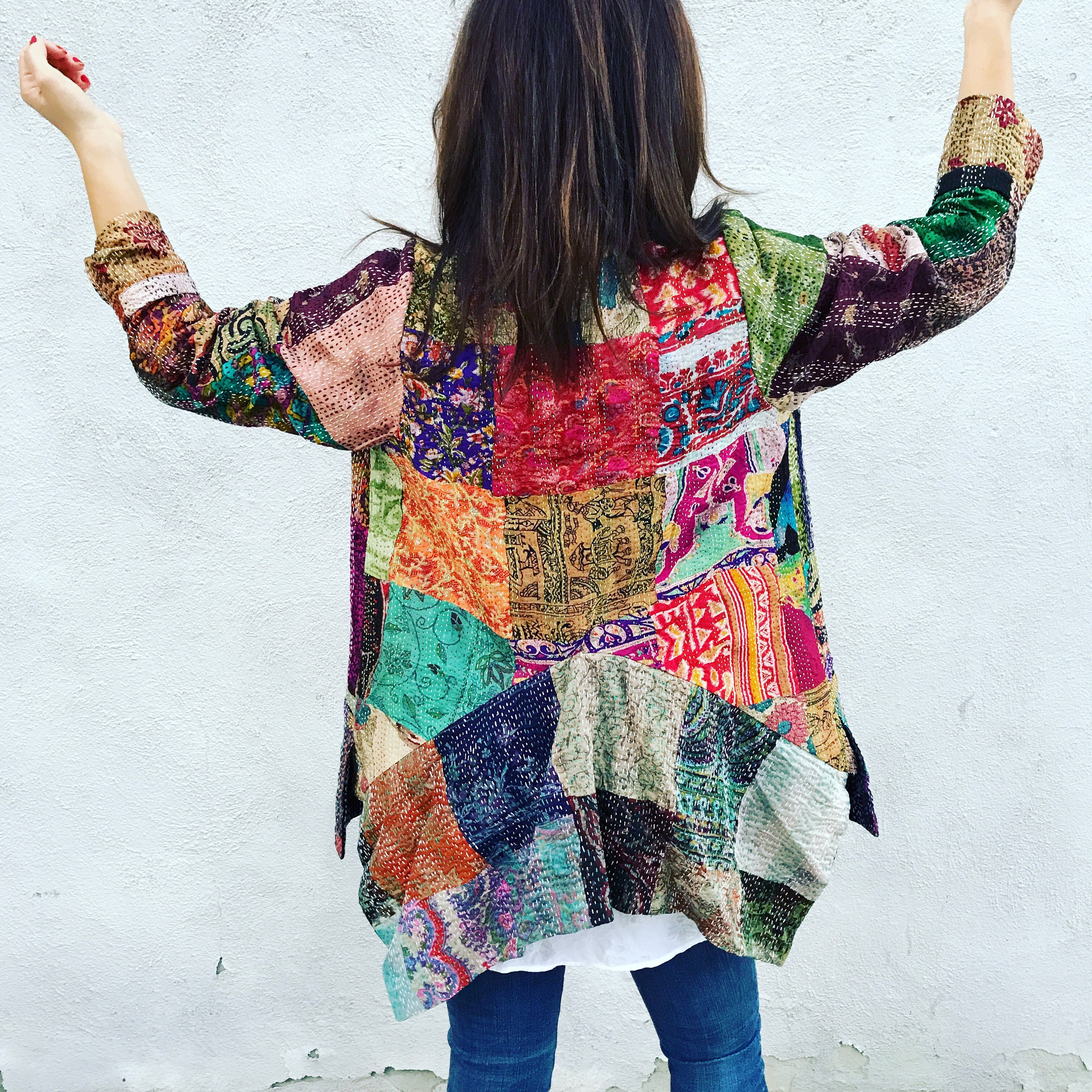 Stunning silk kantha patchwork kimono jacket
