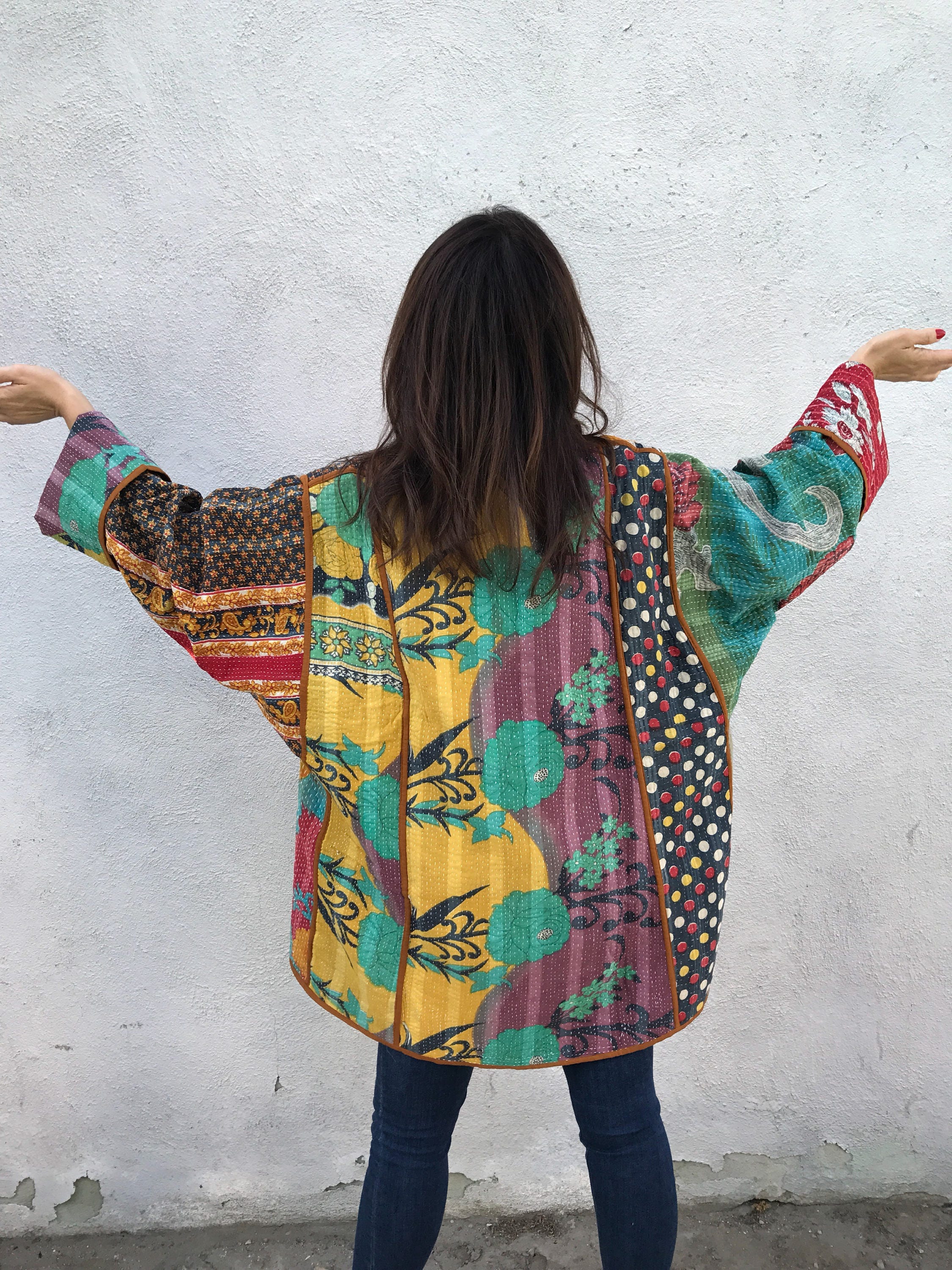 Plus size reversible cotton kantha jacket