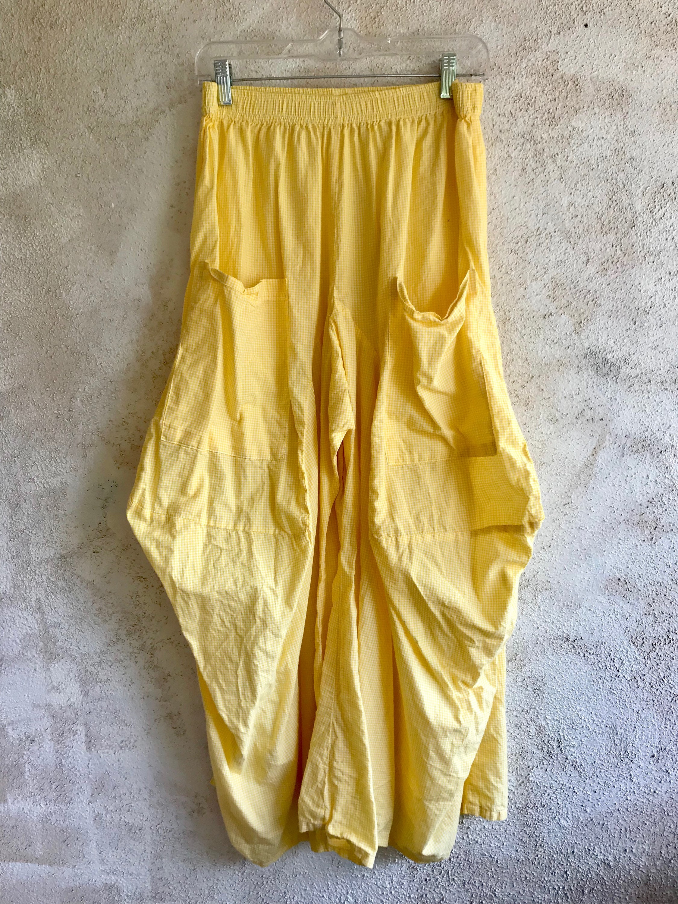 Yellow gingham check lagenlook pant