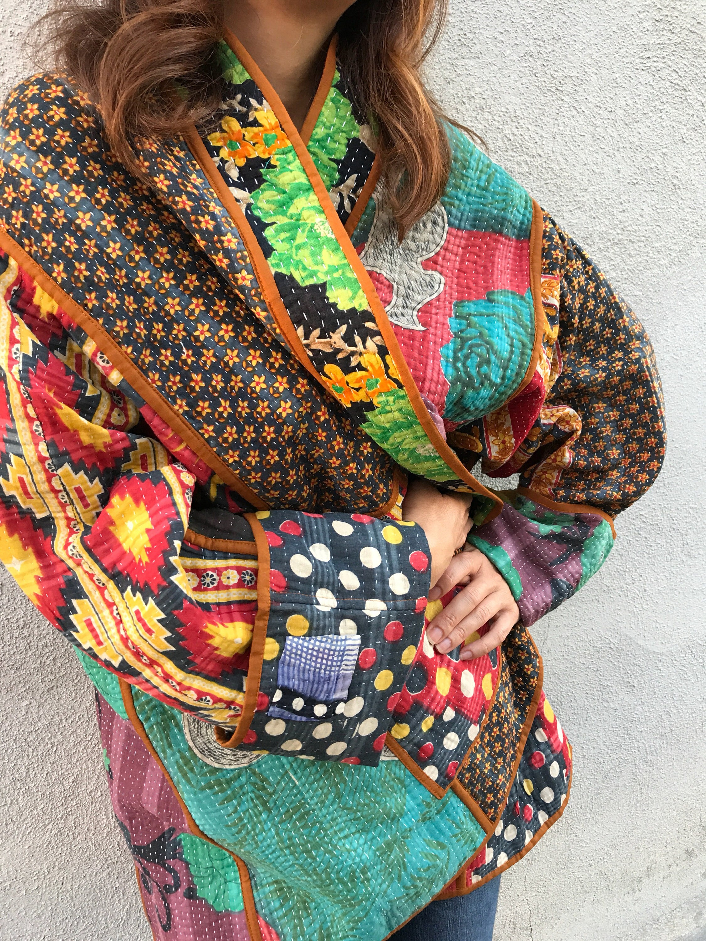 Upcycled kantha quilt kimono