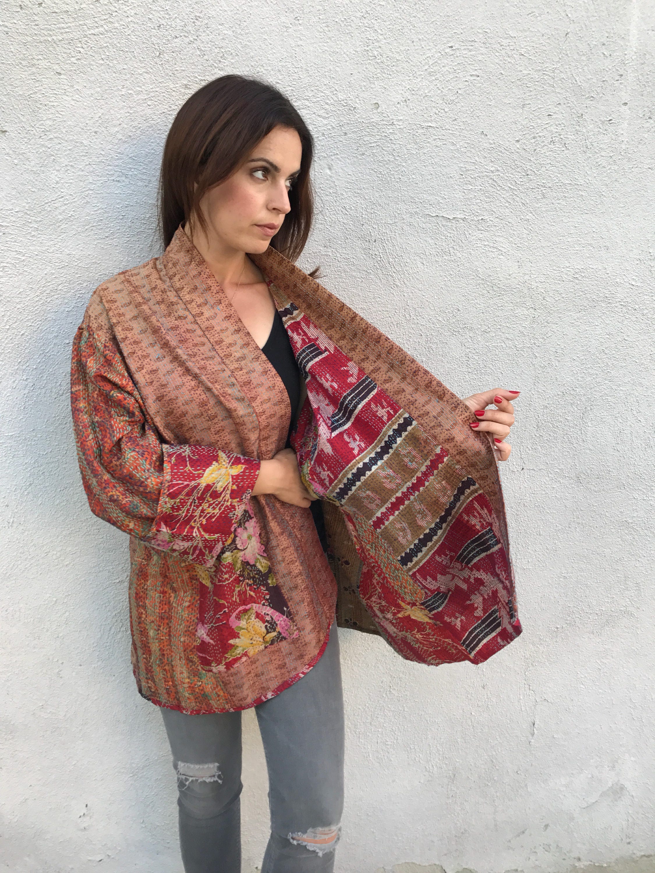 Amazing vintage silk upcycled kimono/kantha