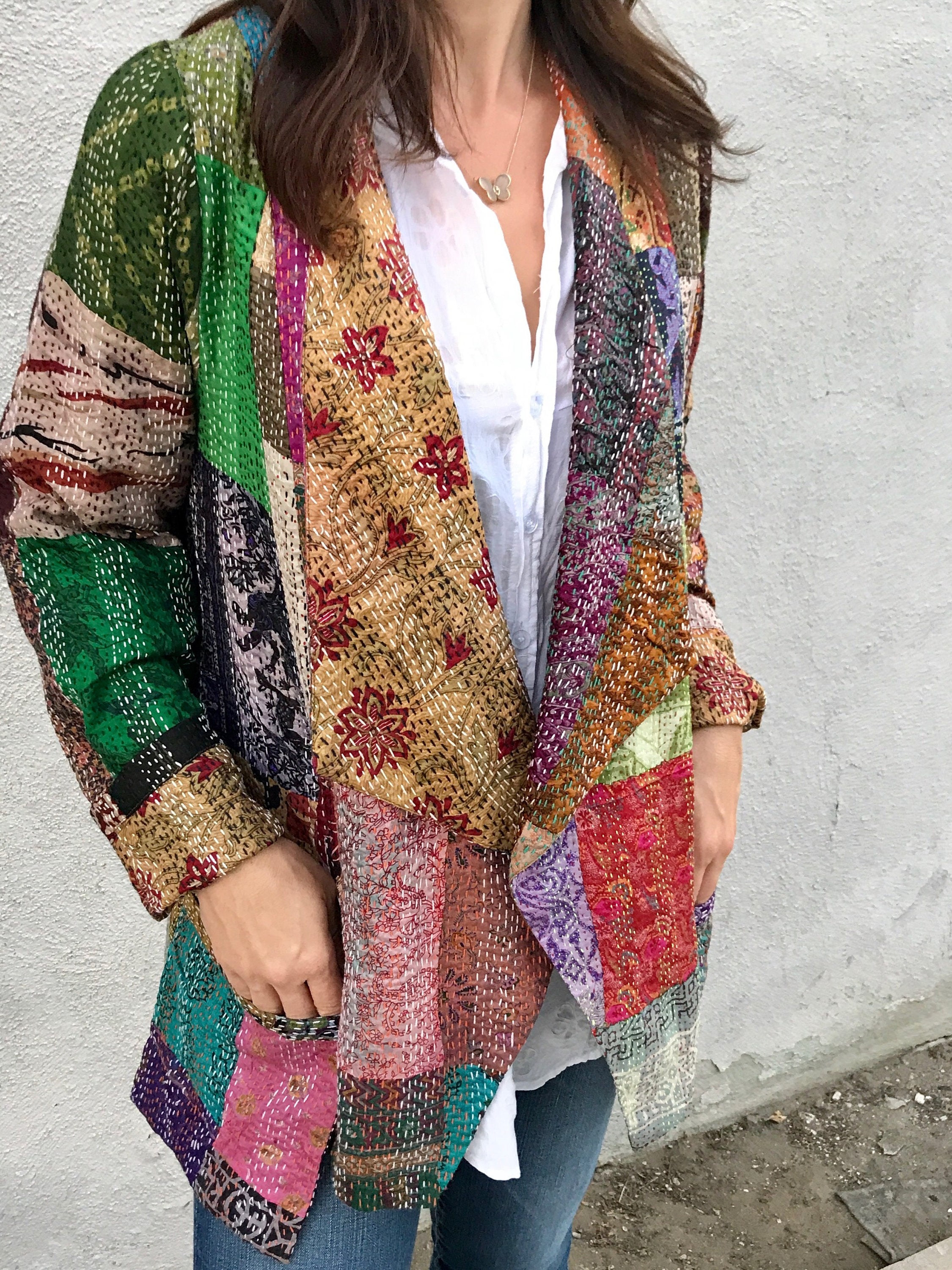 Stunning silk kantha patchwork kimono jacket