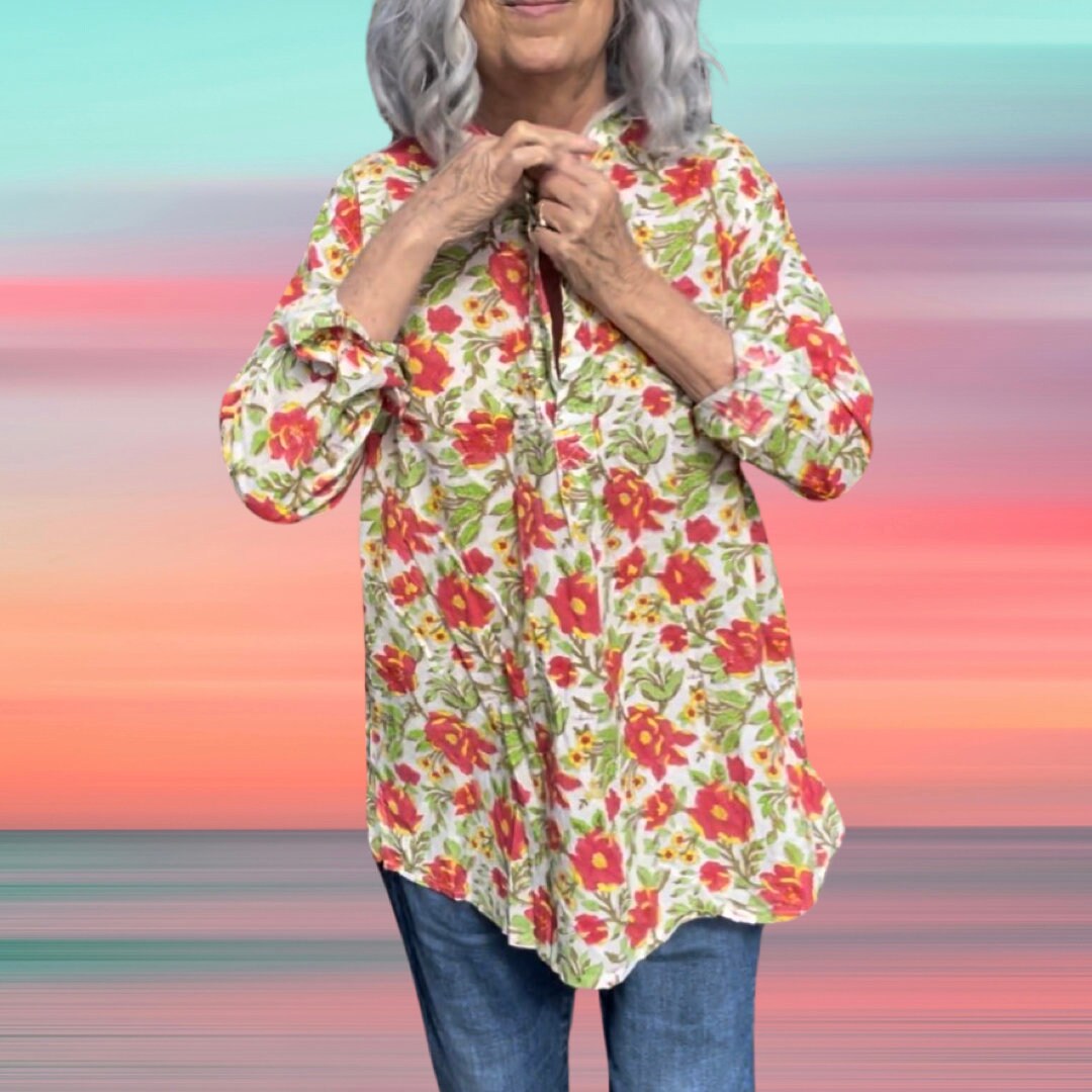 Alexandra Shirt in Cotton Voile Floral Block Print - Etsy