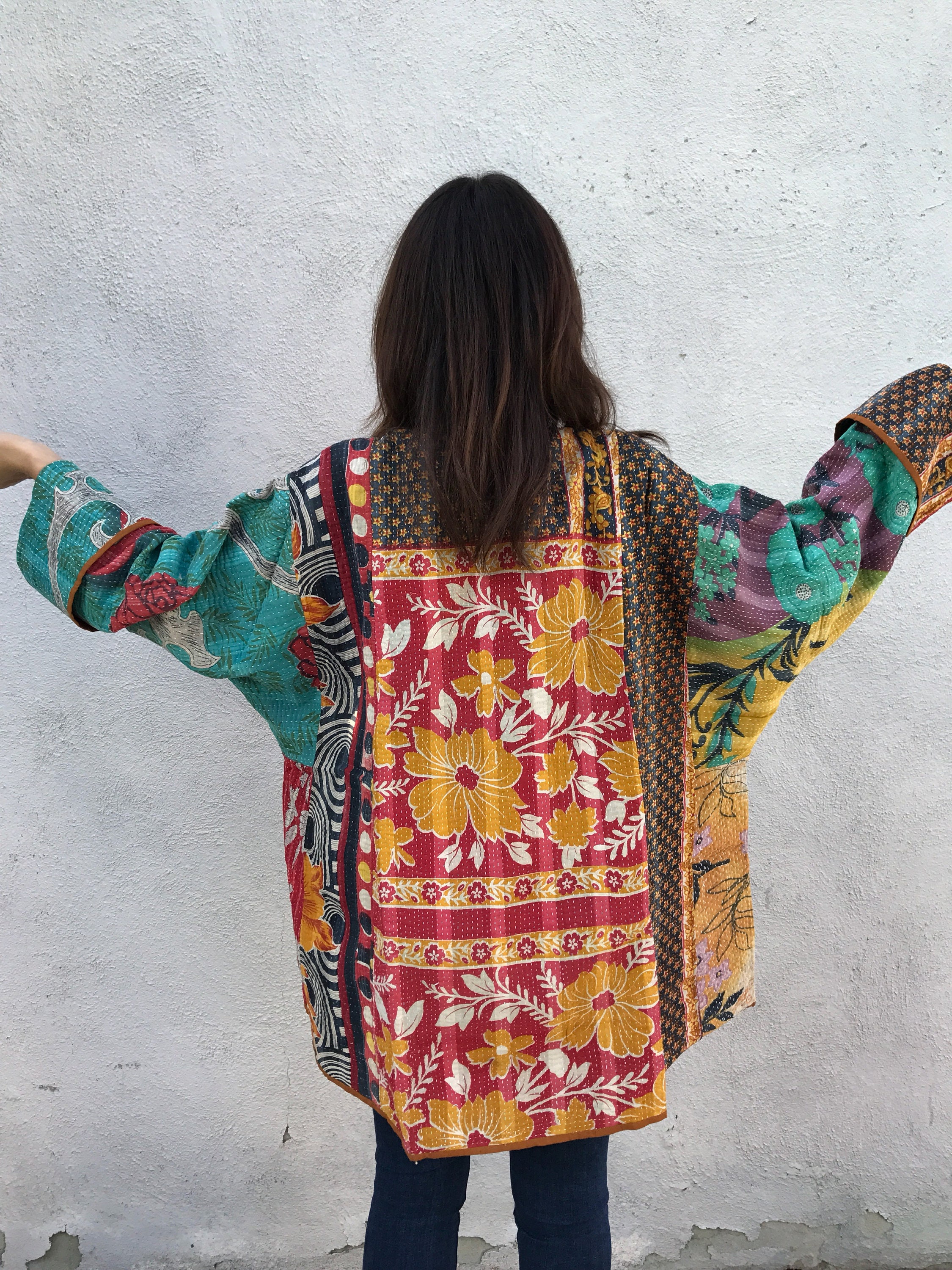 Plus size reversible cotton kantha jacket