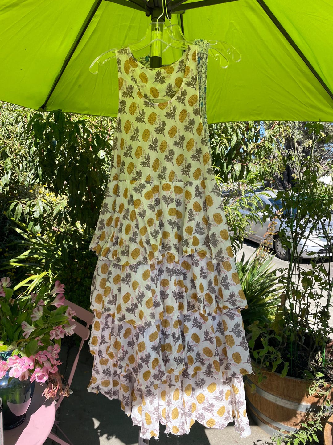 Mixed Print Cotton Layered Fru Frou Frock in Golden Mix - Etsy