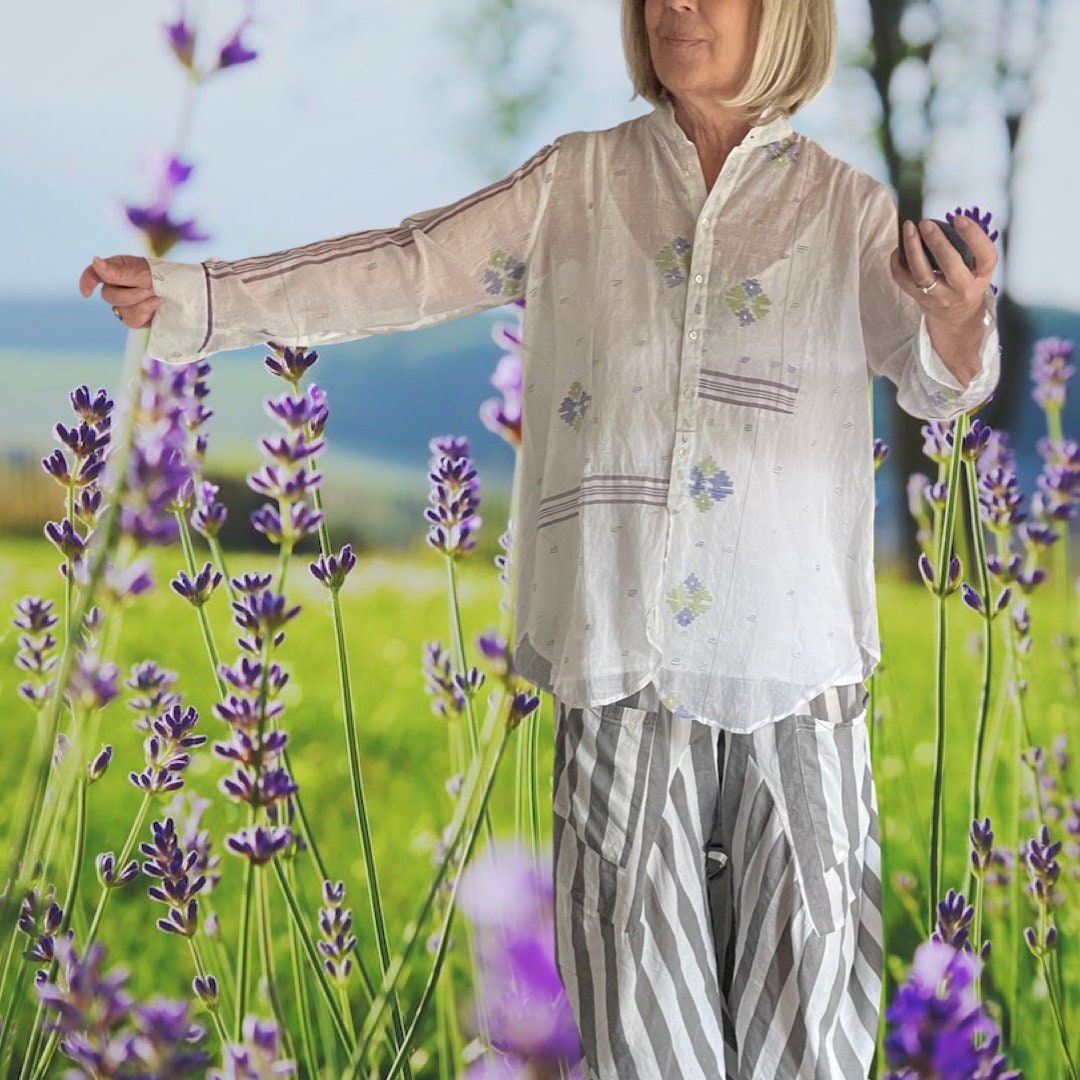 Classic Button Down Placate Fine Hand Loomed Sheer Organic Cotton Voile ...