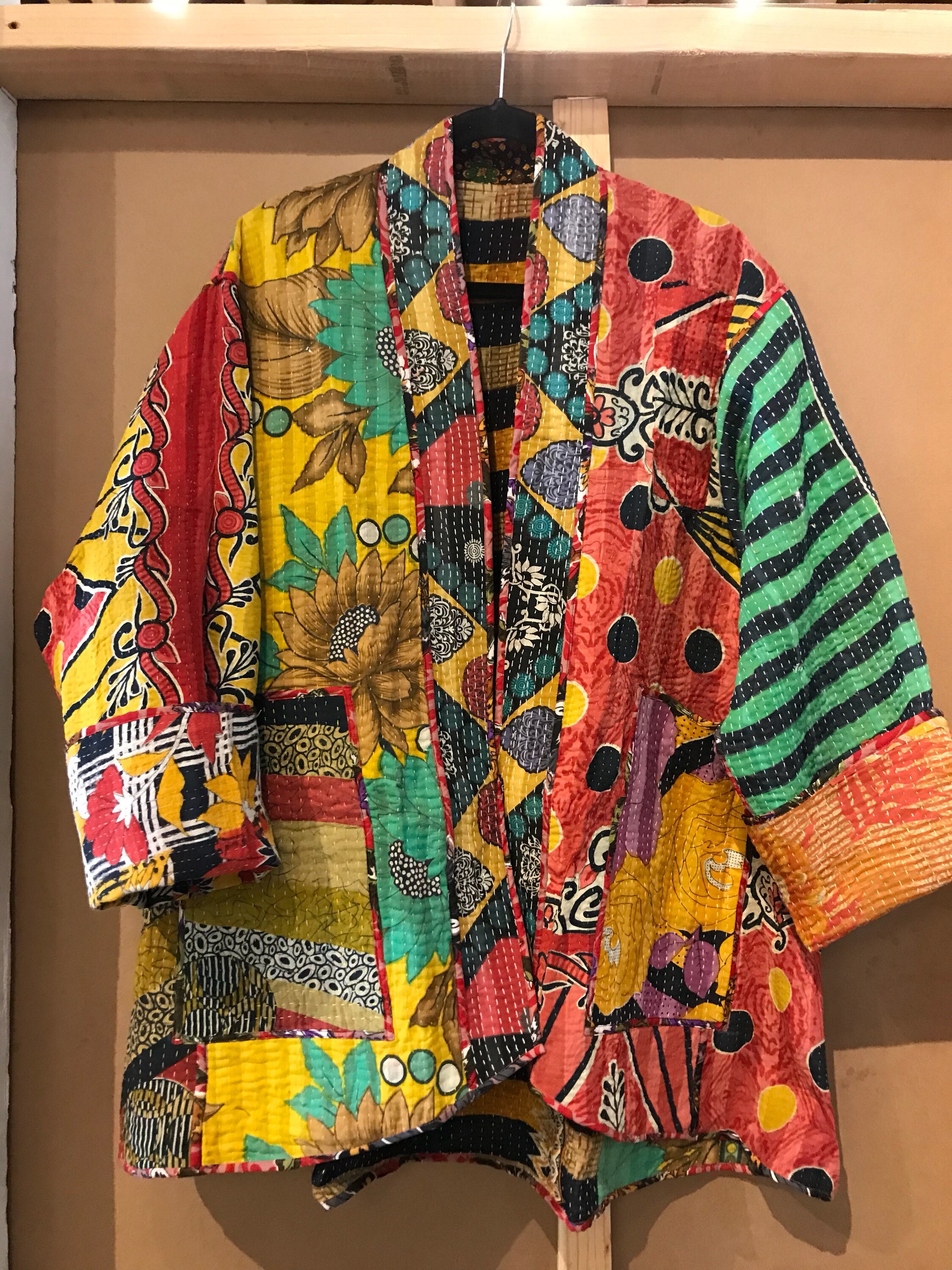 Plus size cotton reversible kantha jacket in amazing colors