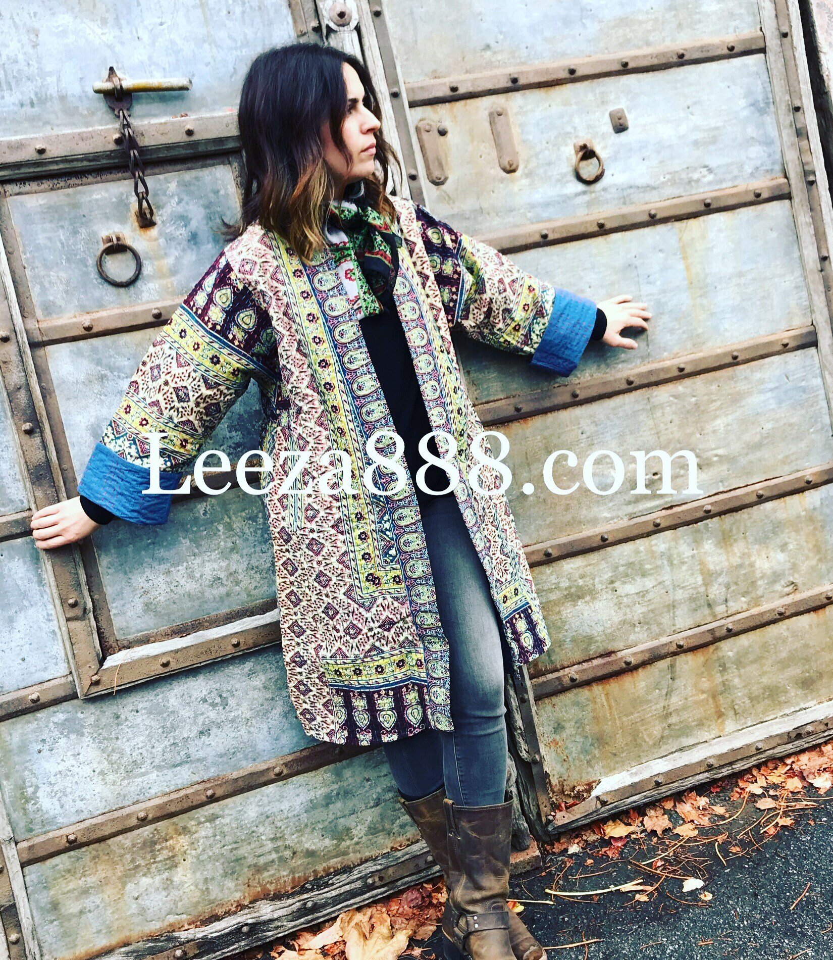 Cotton indigo print reversible coat