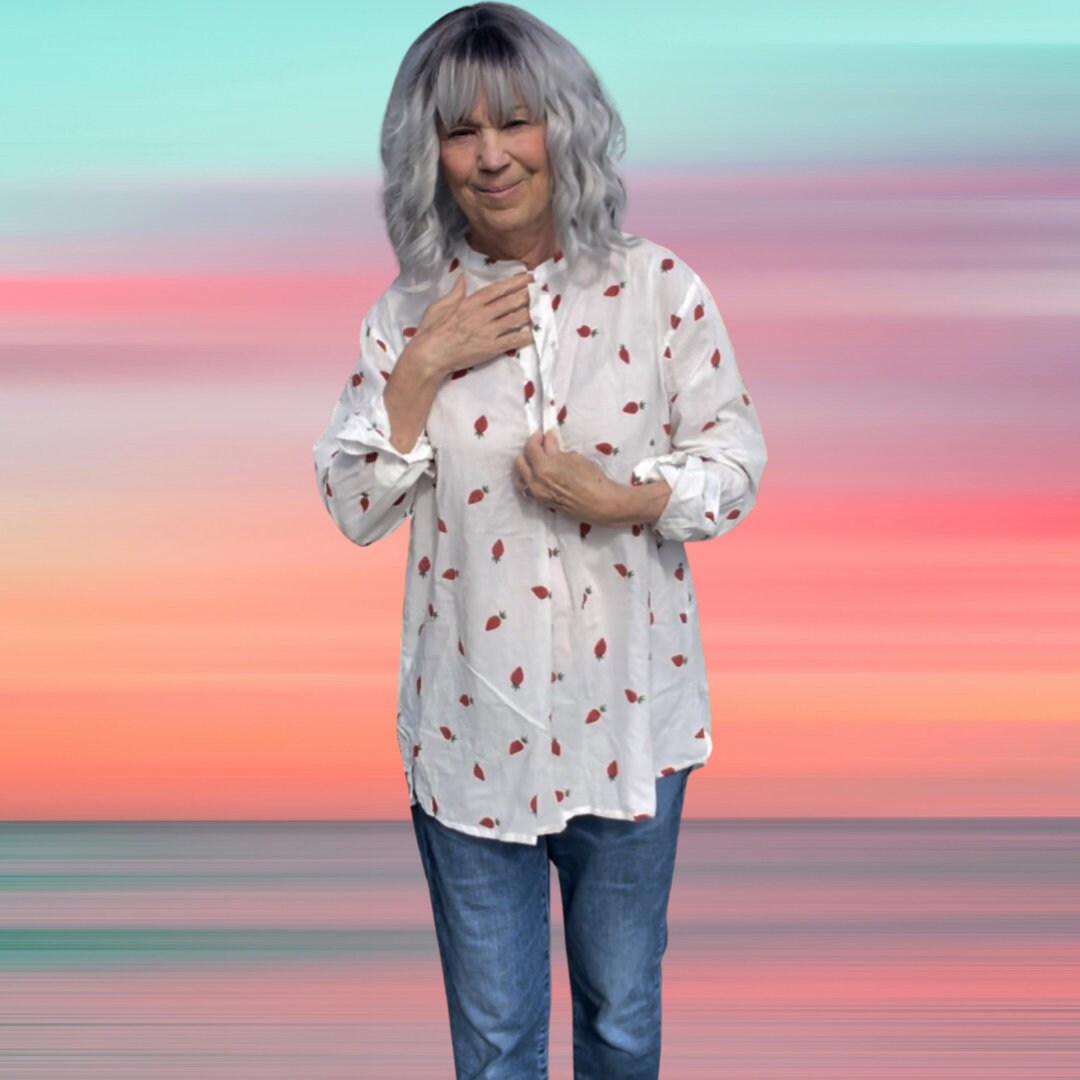 Alexandra Shirt in Cotton Voile Strawberry Block Print - Etsy