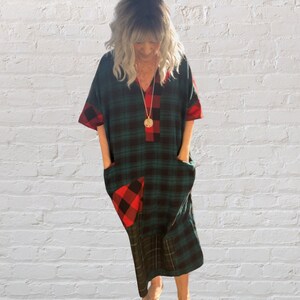 Flannel Mix Caftan in Red Combo and One Size and One of a Kind - Etsy