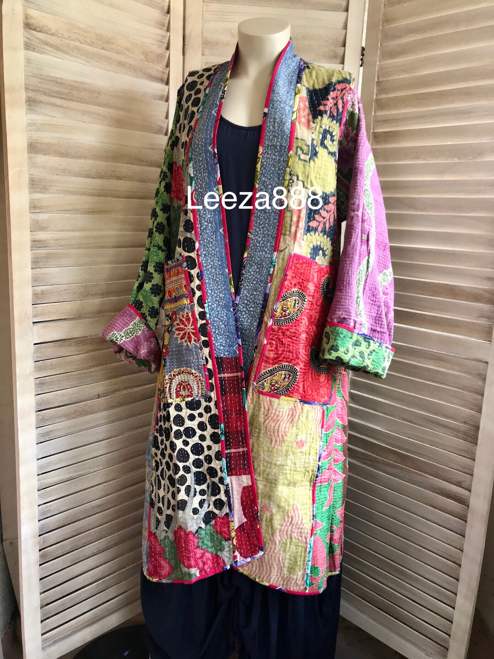 Artist coat of many colors reversible cotton kantha