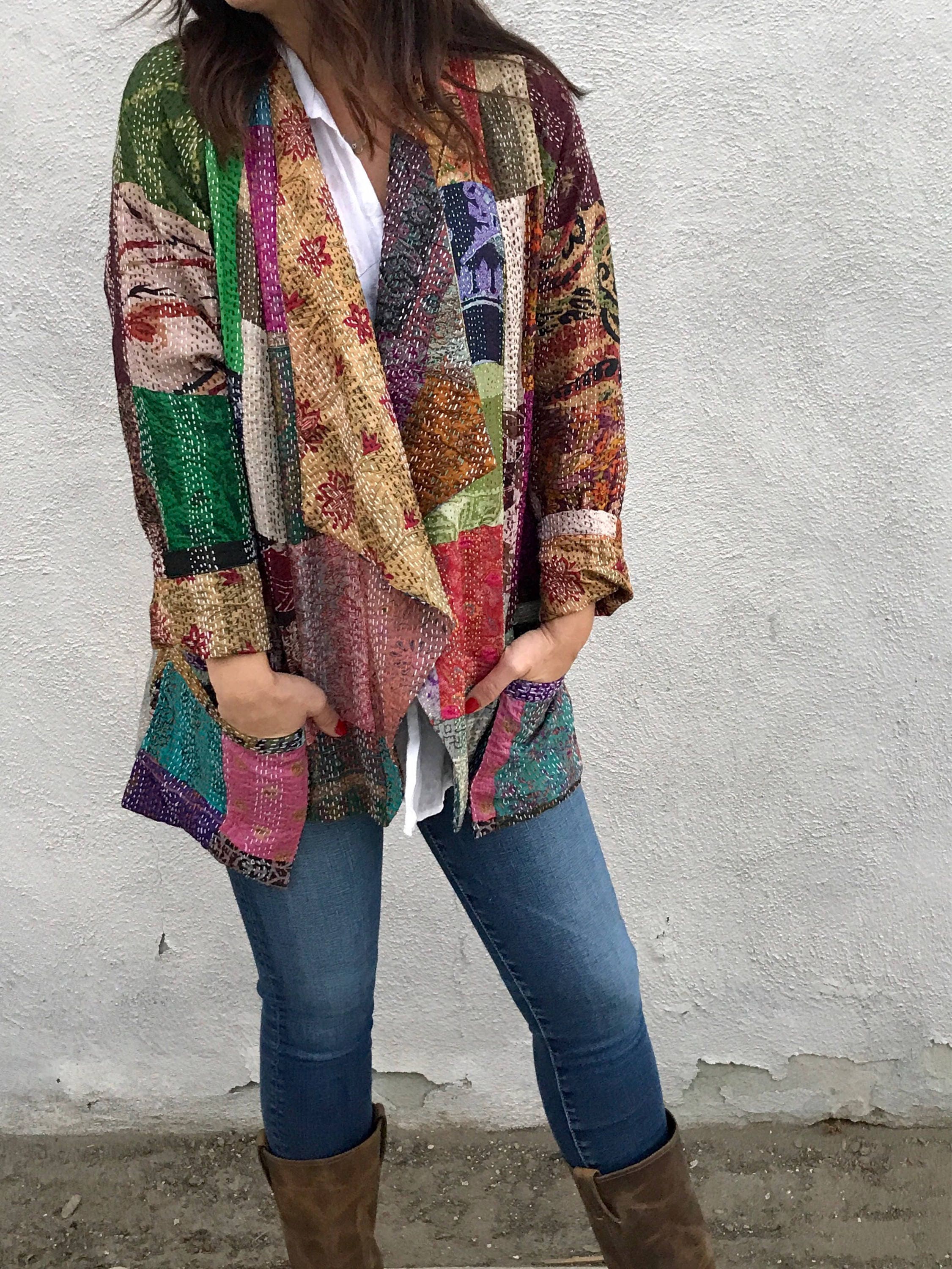 Stunning silk kantha patchwork kimono jacket