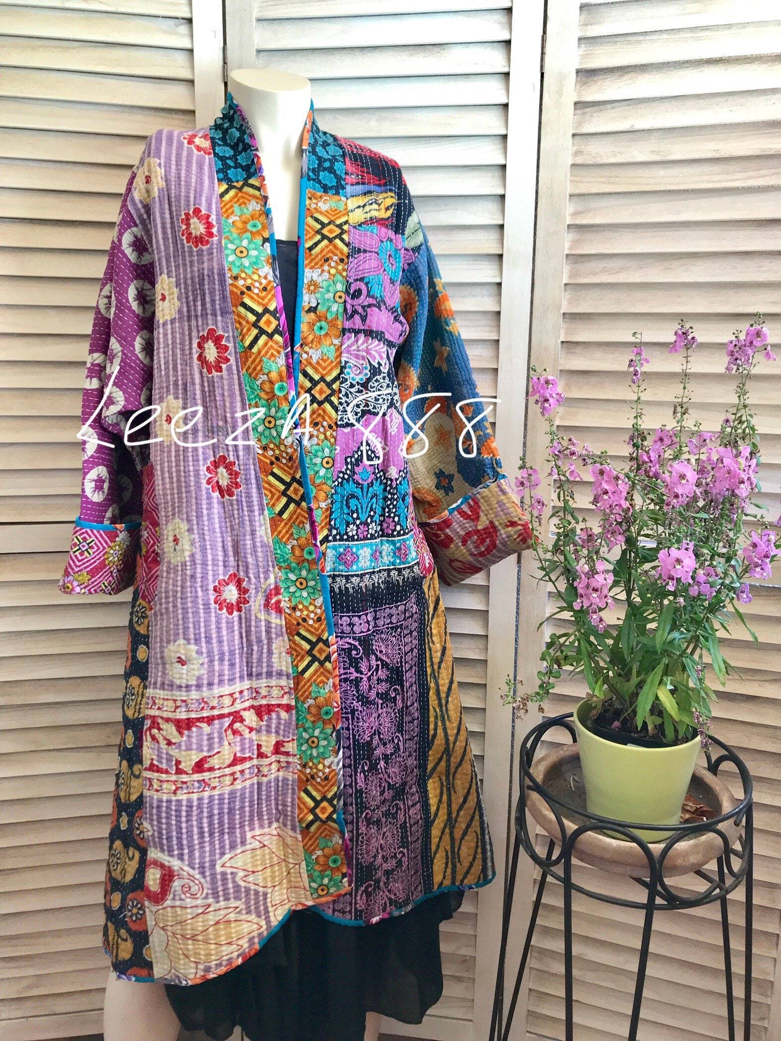 Purple artist patchwork reversible kimono