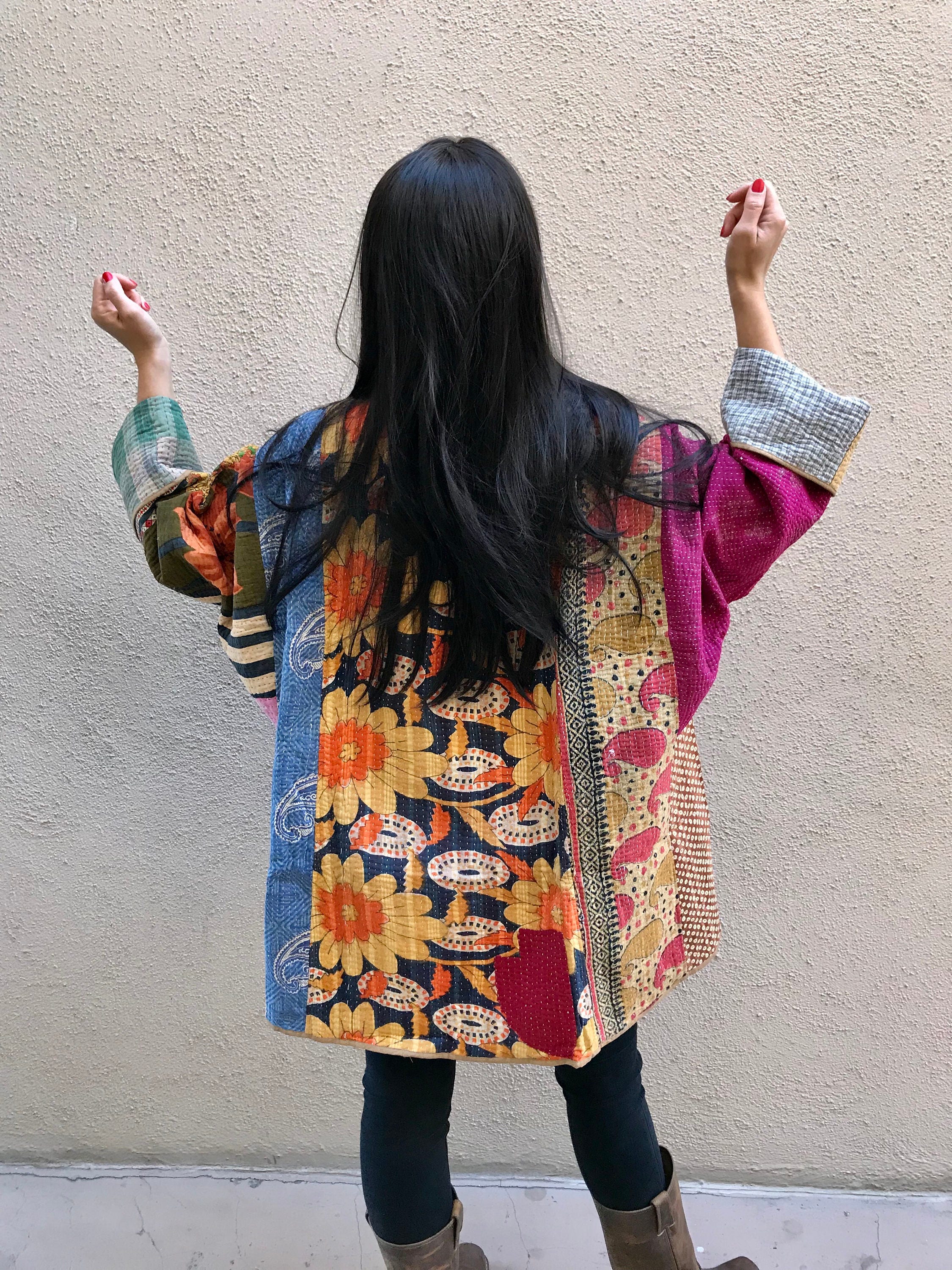 Plus size reversible vintage quilt kimono/jacket in a specular ...