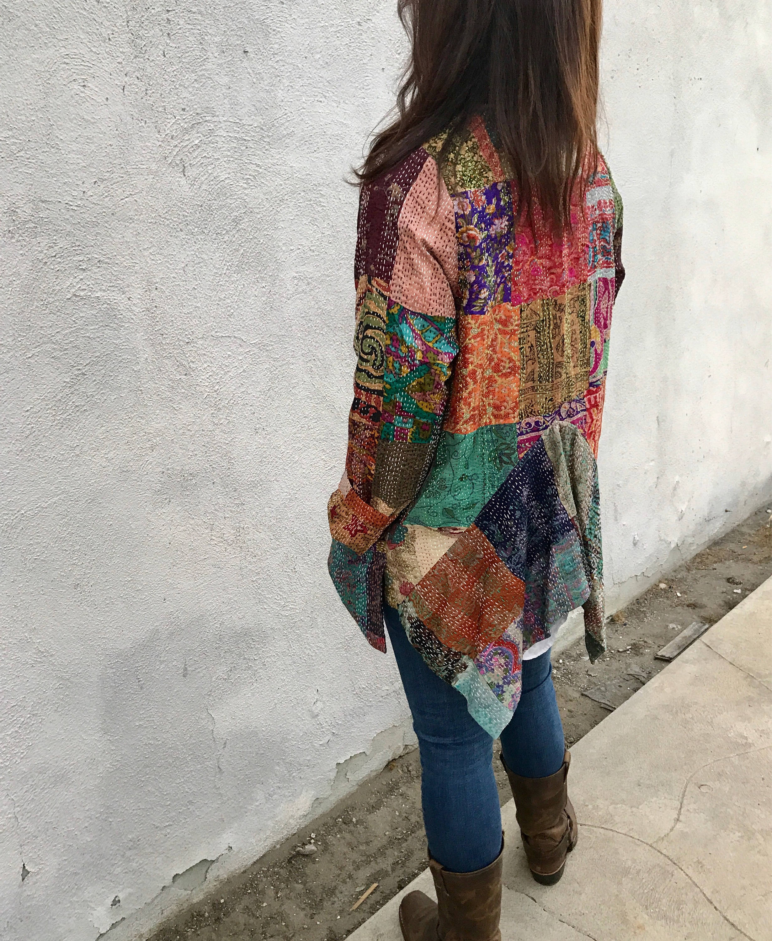 Stunning silk kantha patchwork kimono jacket