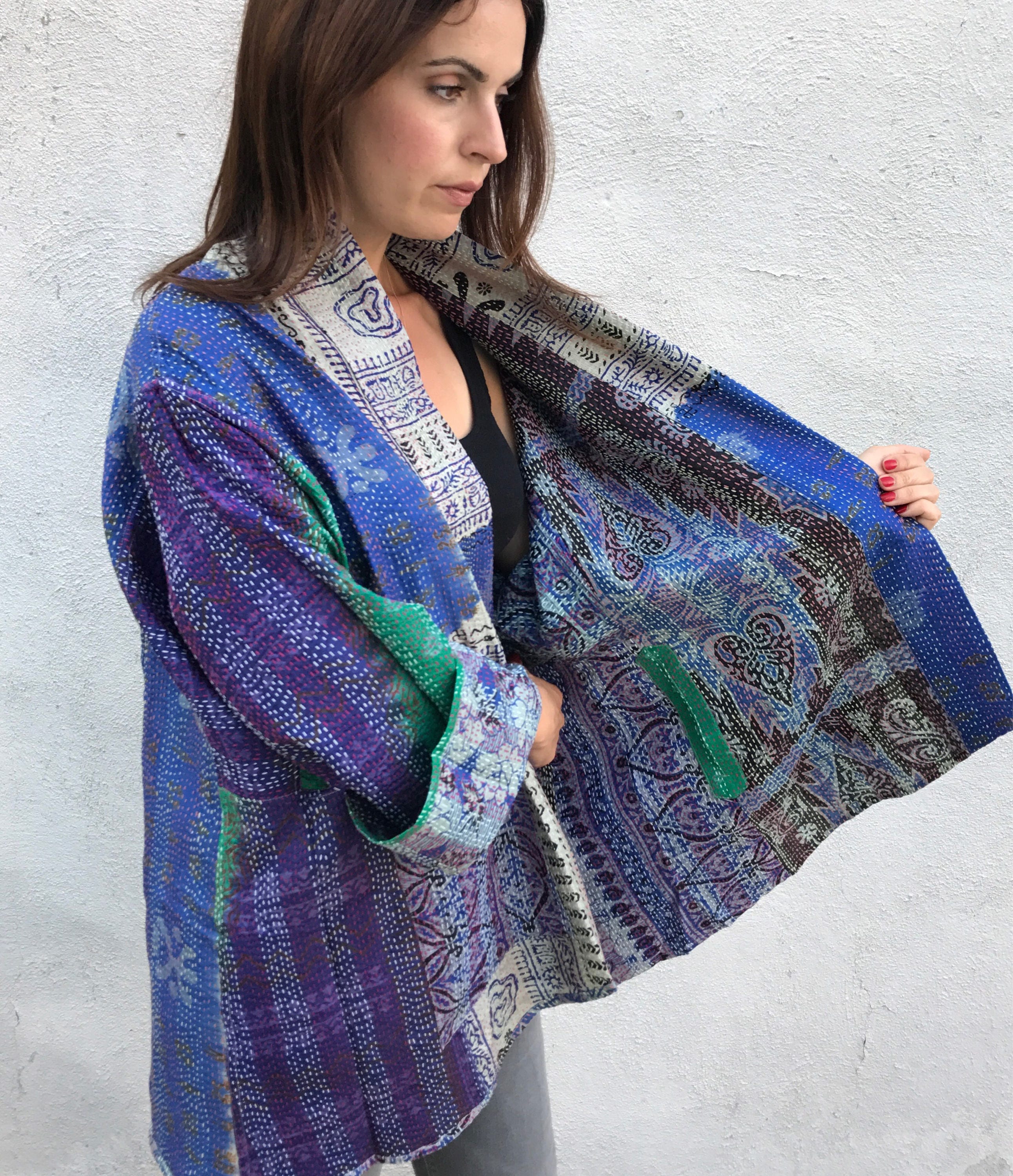 Beautiful vintage upcycled silk kantha kimono/jacket
