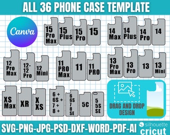19 Phone Case Template Bundle, iPhone Case Template, Canva Editable Template, iPhone Sublimation ...