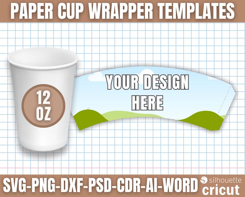 Paper Cup Wrapper Template, Paper Coffee Cup Template, Paper Cup ...