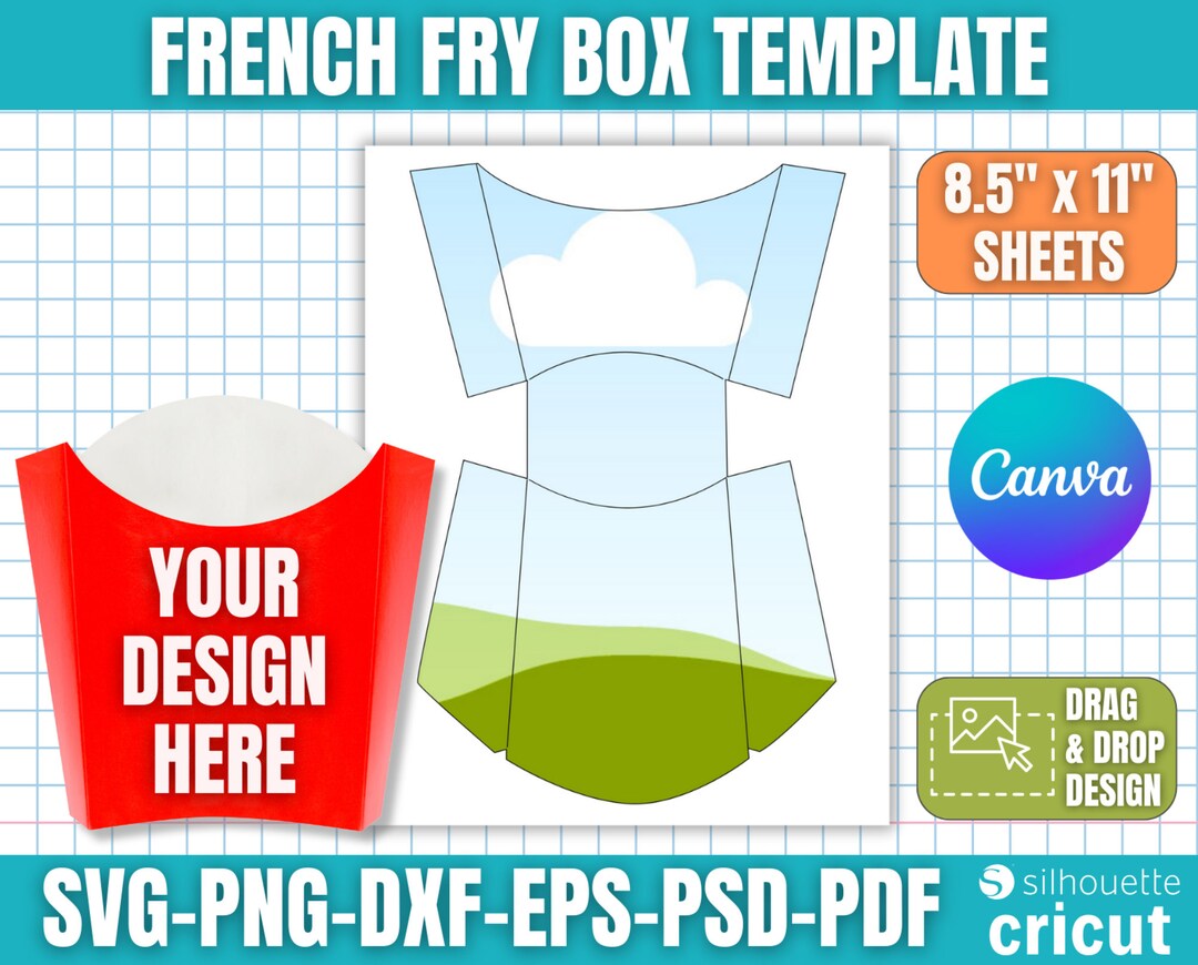 French Fry Box Template, French Fry Box Svg, French Fry Packaging ...