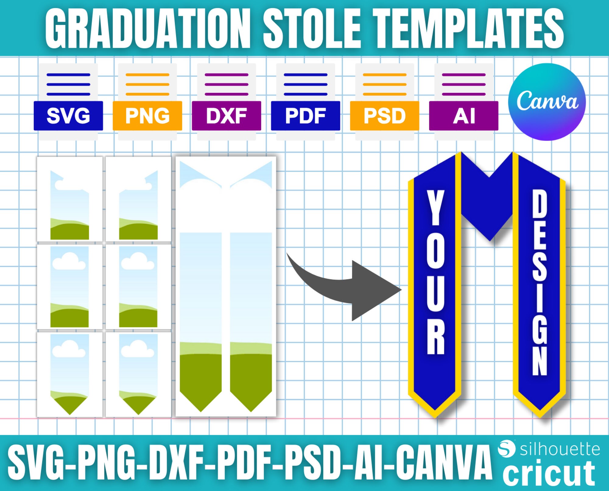 Graduation Stole Template, Stole Template Canva, Graduation Stole Svg ...