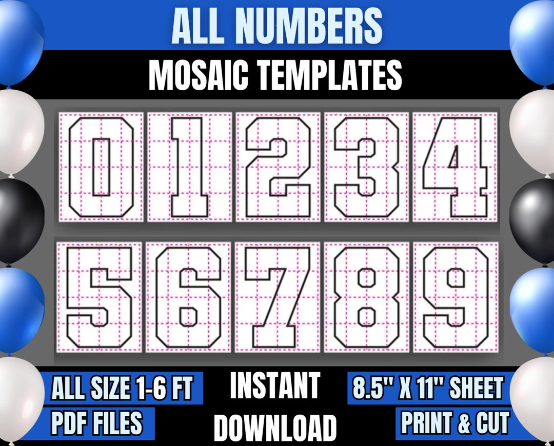 All Numbers Mosaic Balloon Templates, 1-6ft All Size Mosaic Balloon ...