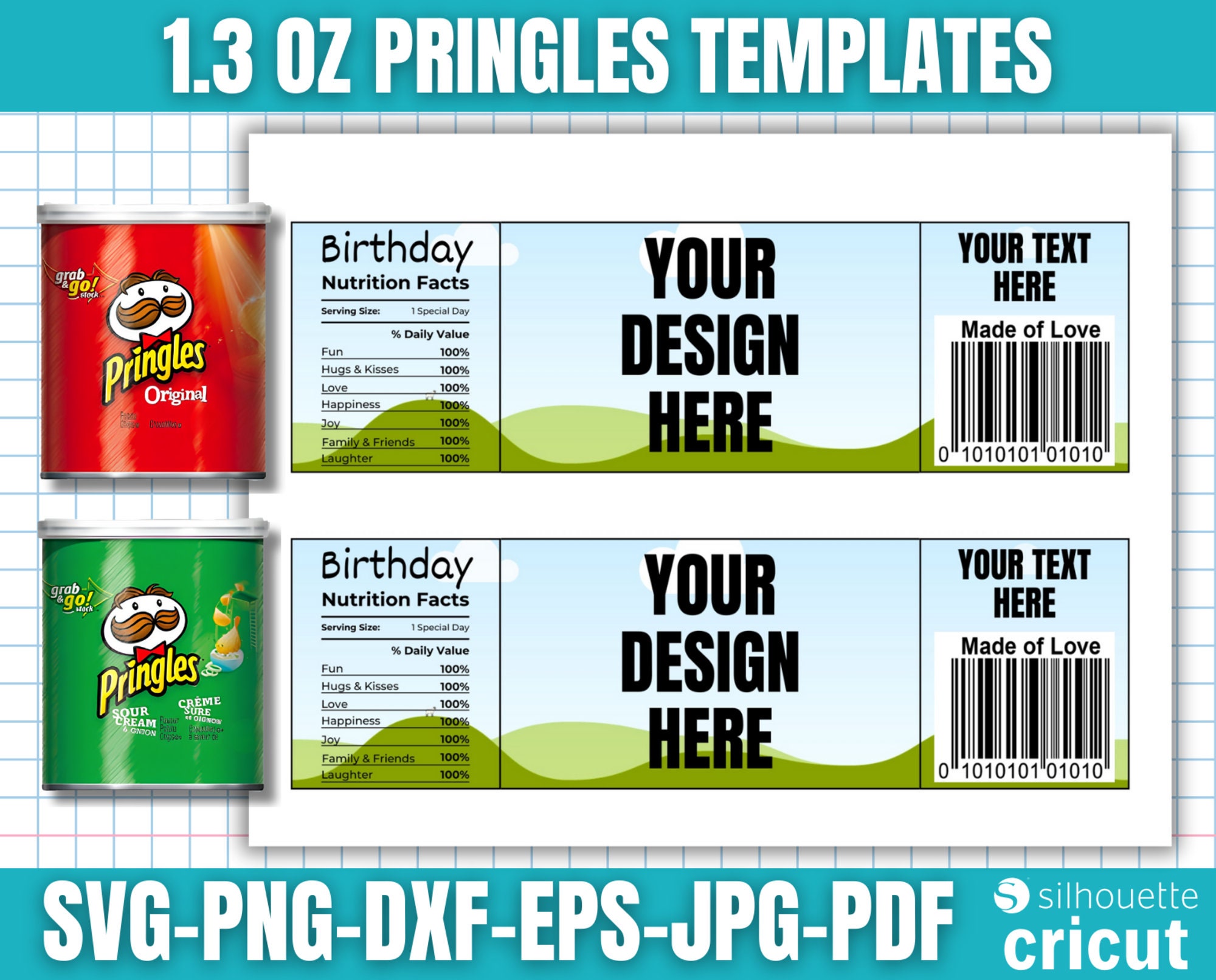 Plantilla de etiquetas Pringles de 1,3 oz, plantilla Pringles ...