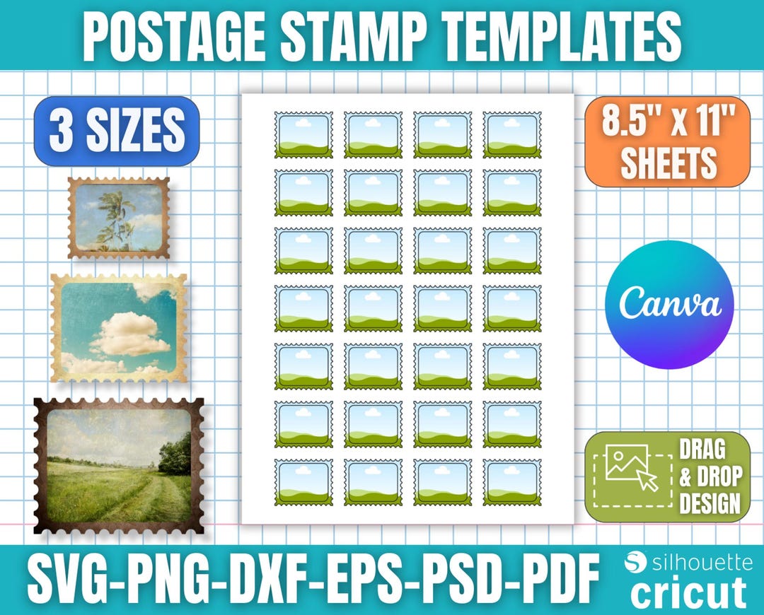 Postage Stamp Template Bundle, Postage Stamp Svg, DIY Stamp, Junk ...