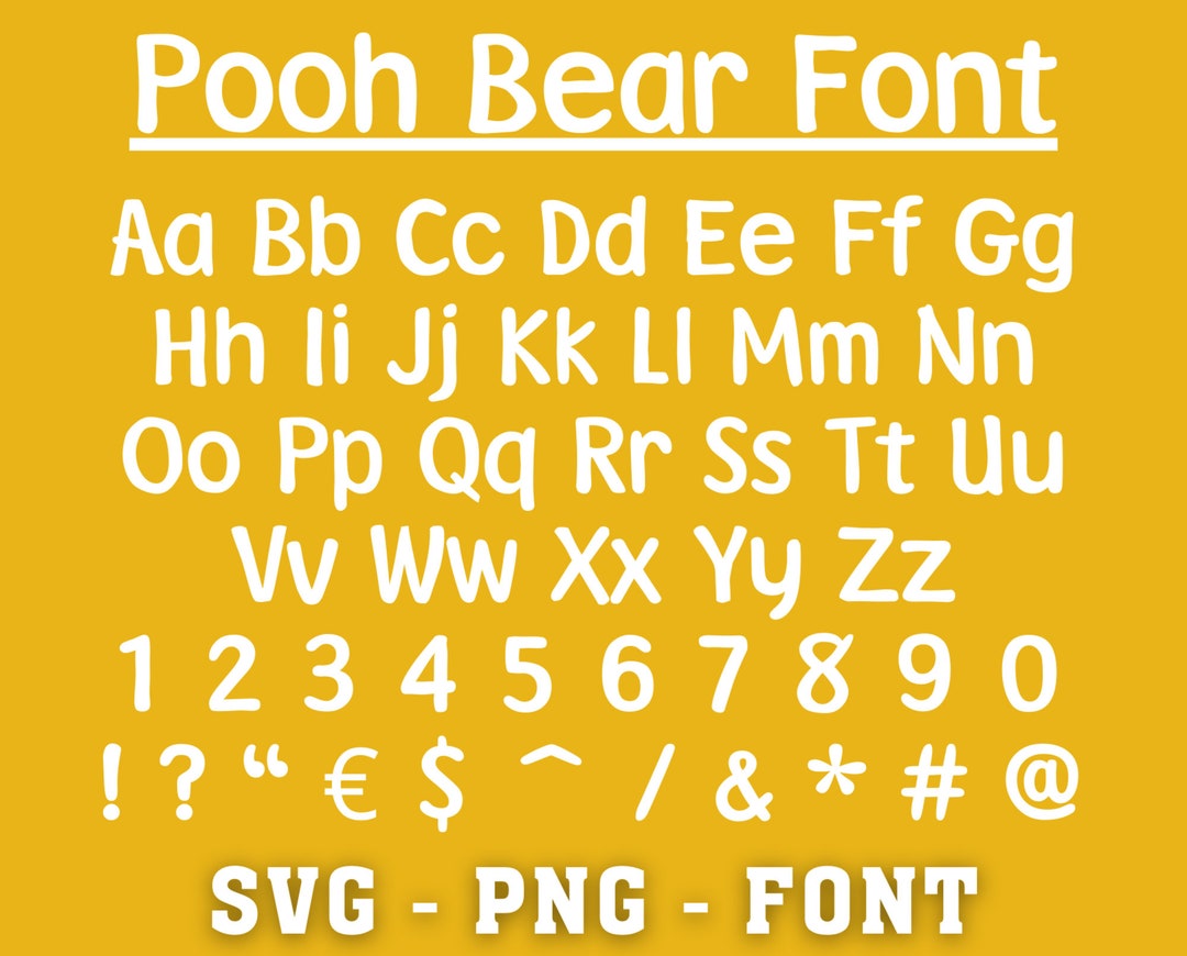 Pooh Bear Font Font Ttf Svg Png Text Word Crafting - Etsy UK