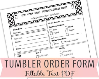 Fillable/editable Text Only TUMBLERS Order Form PDF Half Sheet | Etsy