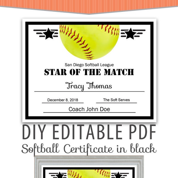 Softball Award Template - Etsy