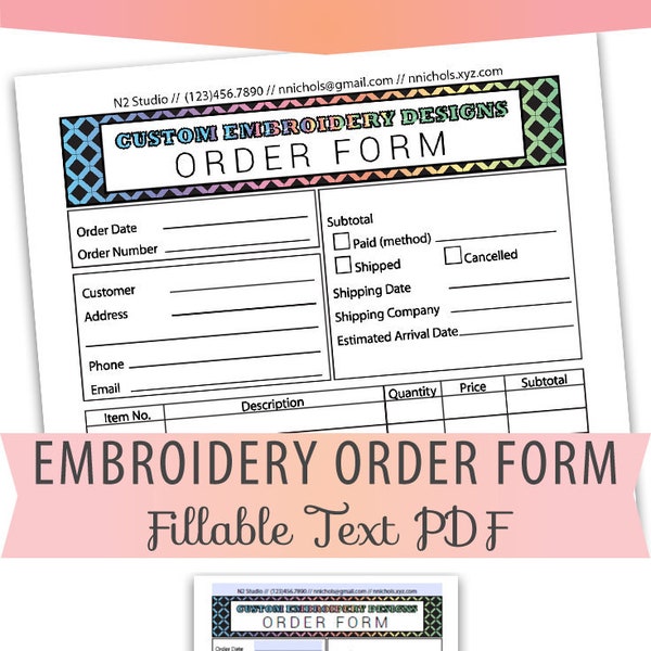 Embroidery Business Order Form - Etsy