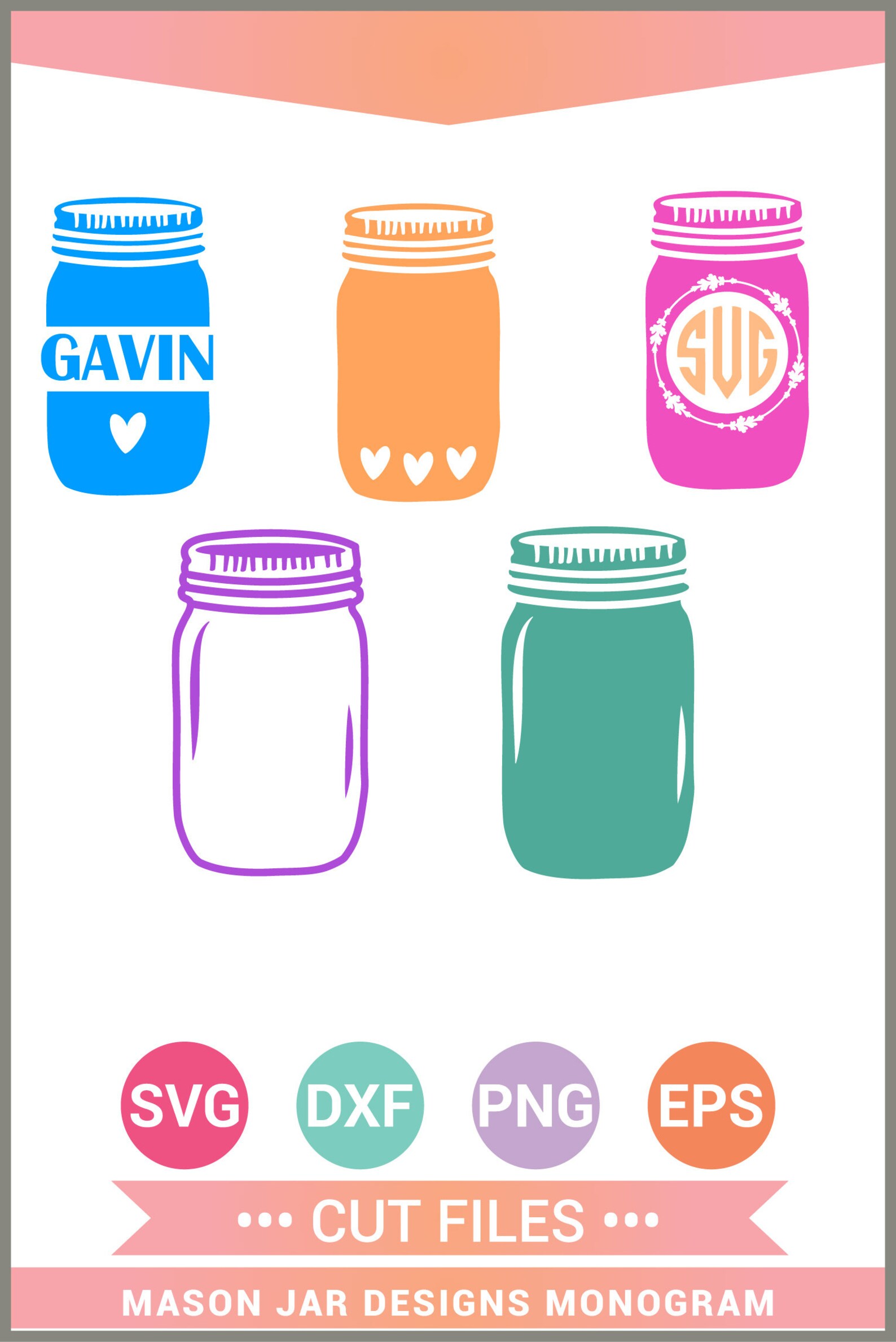 5 Mason Jar Designs Monogram Split Monogram SVG Cut Files - Etsy