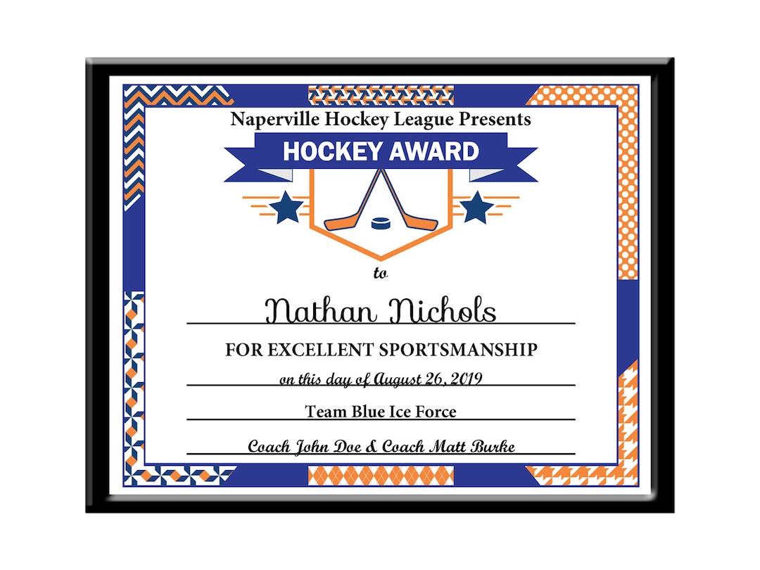 Editable PDF Hockey Sports Team Certificate Award Template Letter Size ...
