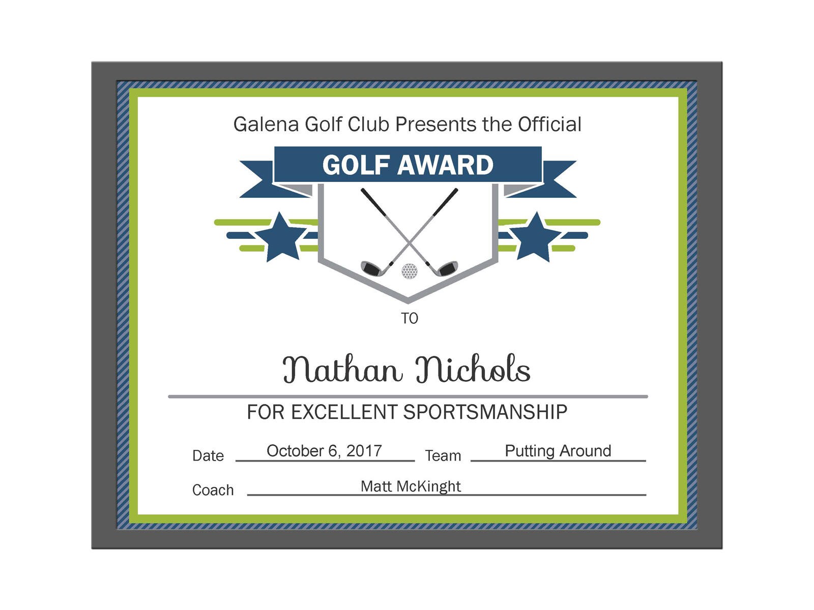 Editable PDF Sports Game Team Golf Certificate Award Template | Etsy