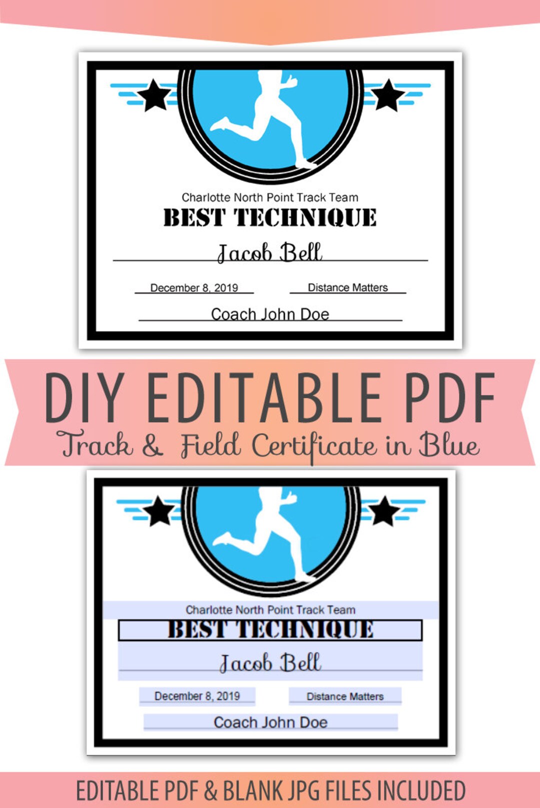 Editable PDF Sports Team Track and Field Certificate Diy Award Template ...