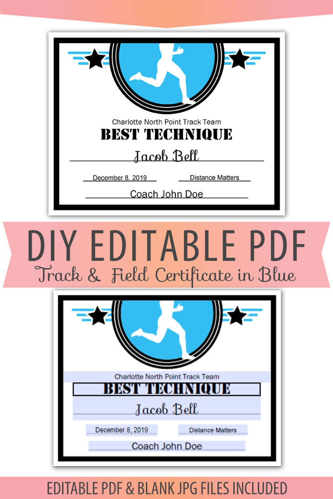 Editable PDF Sports Team Track and Field Certificate Diy Award | Etsy