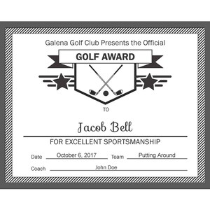 Editable PDF Sports Game Team Golf Certificate Award Template in 3 ...