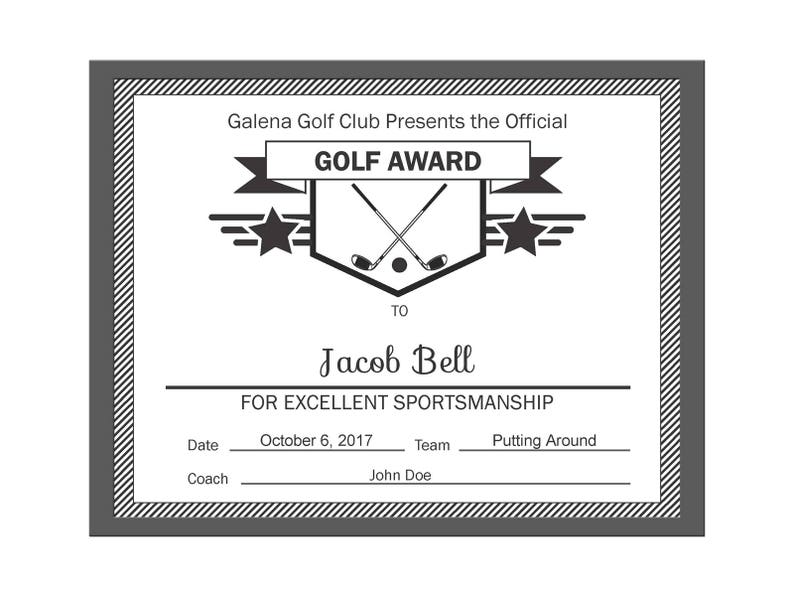 Editable PDF Sports Game Team Golf Certificate Award Template - Etsy