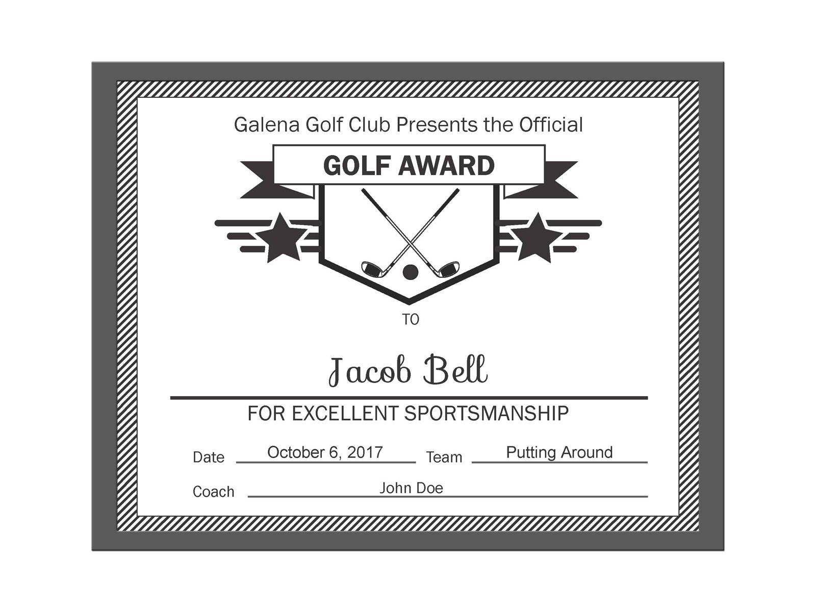 Editable PDF Sports Game Team Golf Certificate Award Template | Etsy