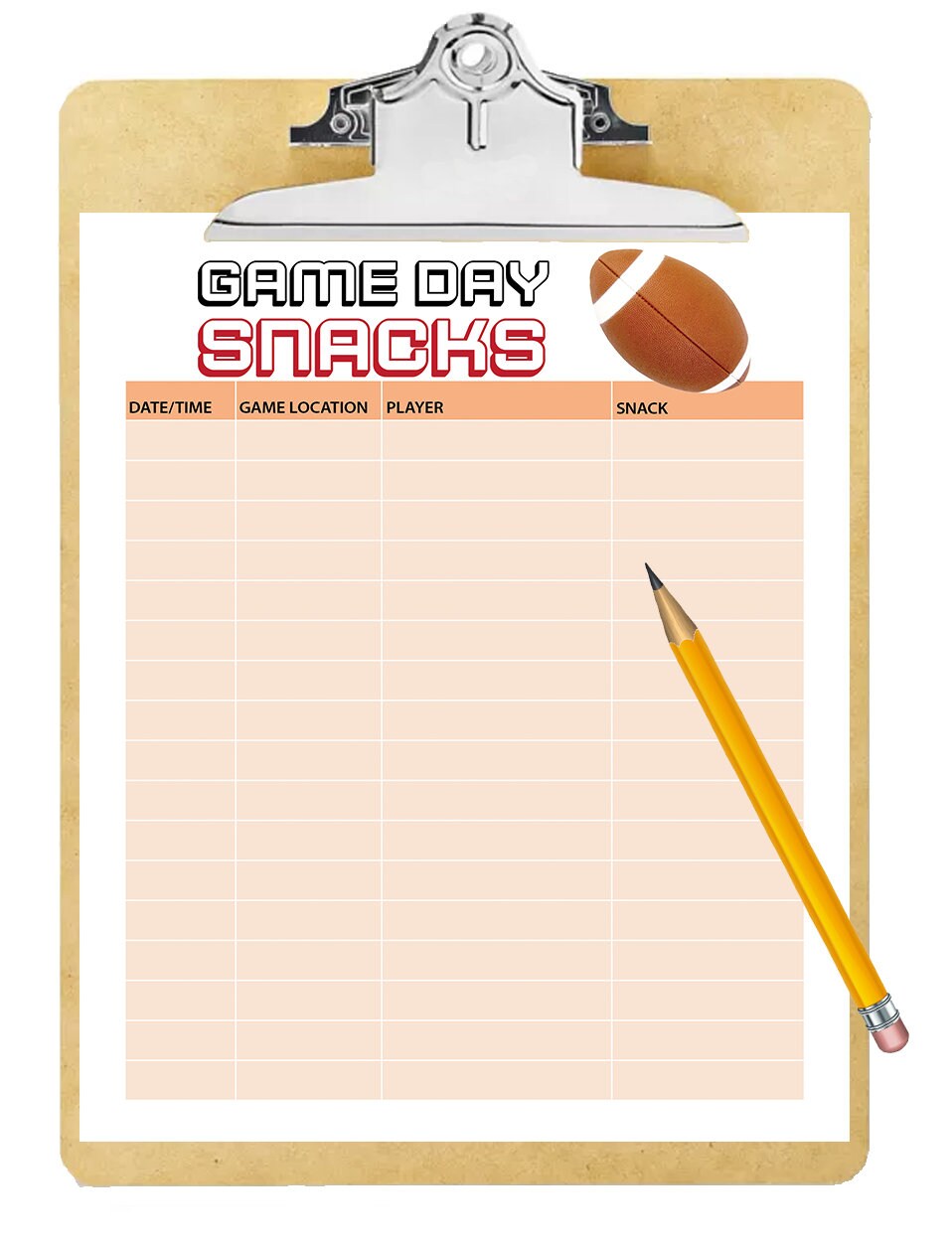 Game Day Snack Schedule Template